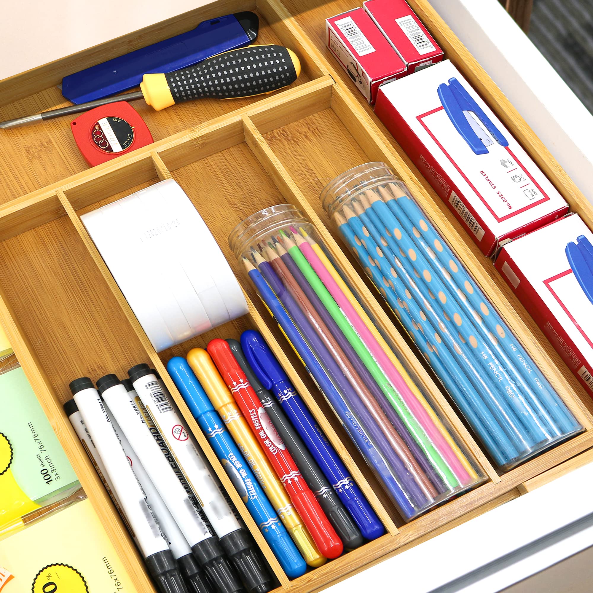 Diosbles Kitchen Bamboo Drawer Utensil Organizer Expandable Silverware Drawer Organizer and Cutlery Tray