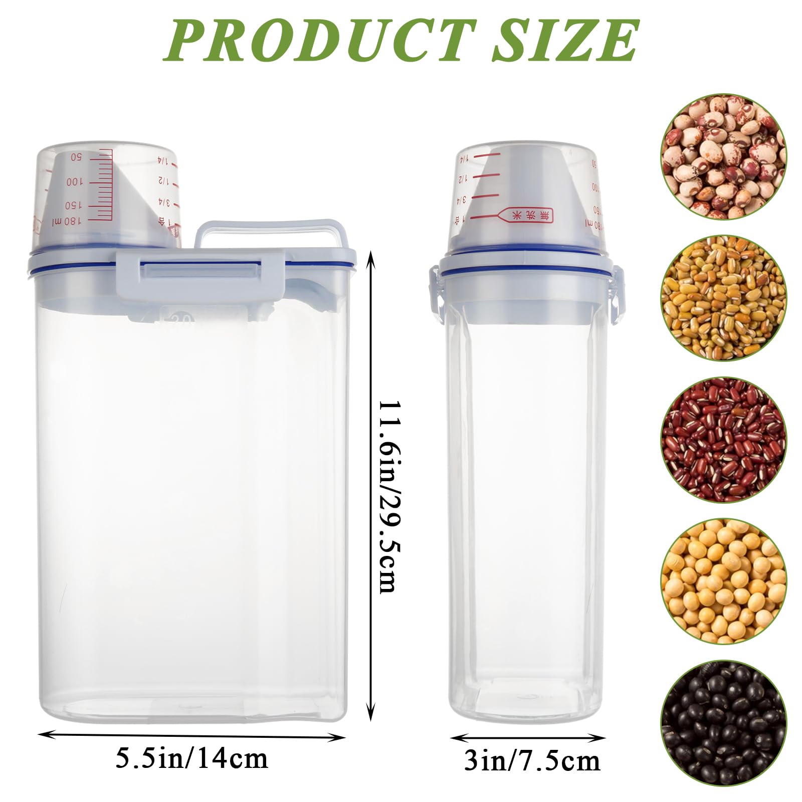 AKOLAFE 4 Pack Flour Container 5LB Pantry Food Storage Containers with Lids Airtight & Measuring Cup Small Air Tight Rice Holder Bin Plastic Cereal Grain Dispenser Kitchen for Sugar Dry Goods Pet Food