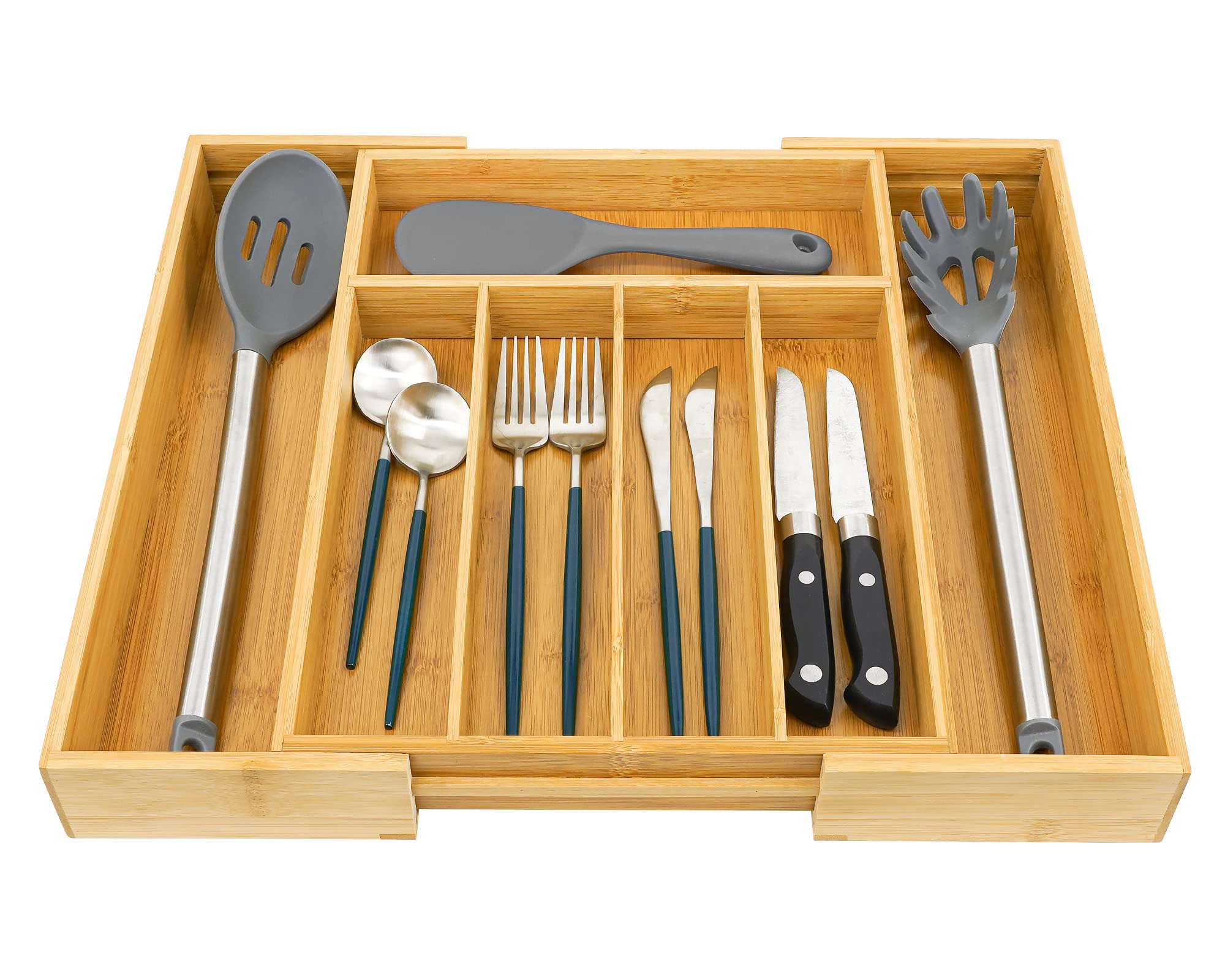 Diosbles Kitchen Bamboo Drawer Utensil Organizer Expandable Silverware Drawer Organizer and Cutlery Tray