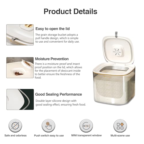 Benshukam 7.4 Gallons Airtight Rice Container Clear Plastic Rice Dispenser, Dry Food Holder with Measuring Cup, For Dog Food, Nuts, Beans, Flour, Grains Pet Food Storage Container Bin (White)