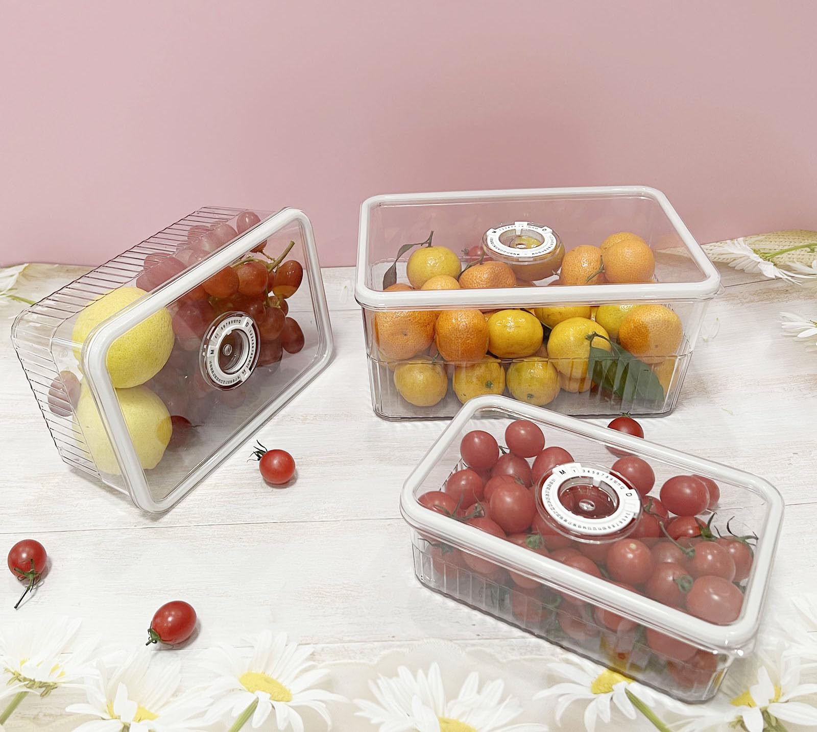halteoly Fruit Storage Containers for Fridge,3 Pc Stackable Food Vegetables Saver for Refrigerator, Freezer organizers and Fresh Keeper Bin,Produce Saver box