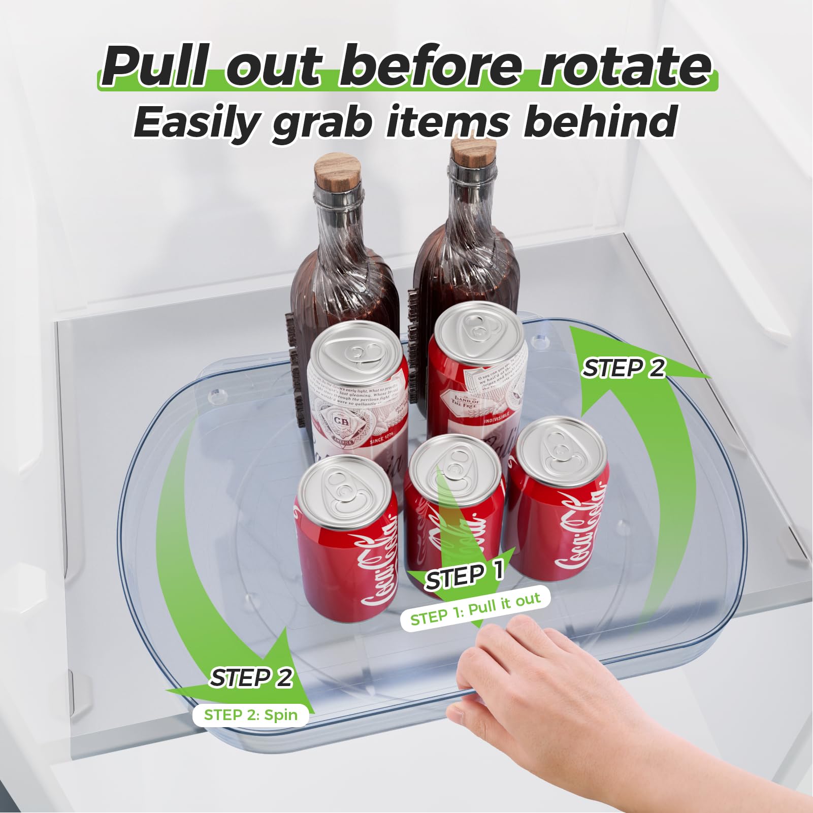 Lazy Susan for Refrigerator, Fridge Lazy Susan Truntable for Storage Pantry, Refrigerator Lazy Susan Rectangle for Kitchen, Square Turntable Organizer for Fridge, Cabinet, 16.1 x 11.1 Inch