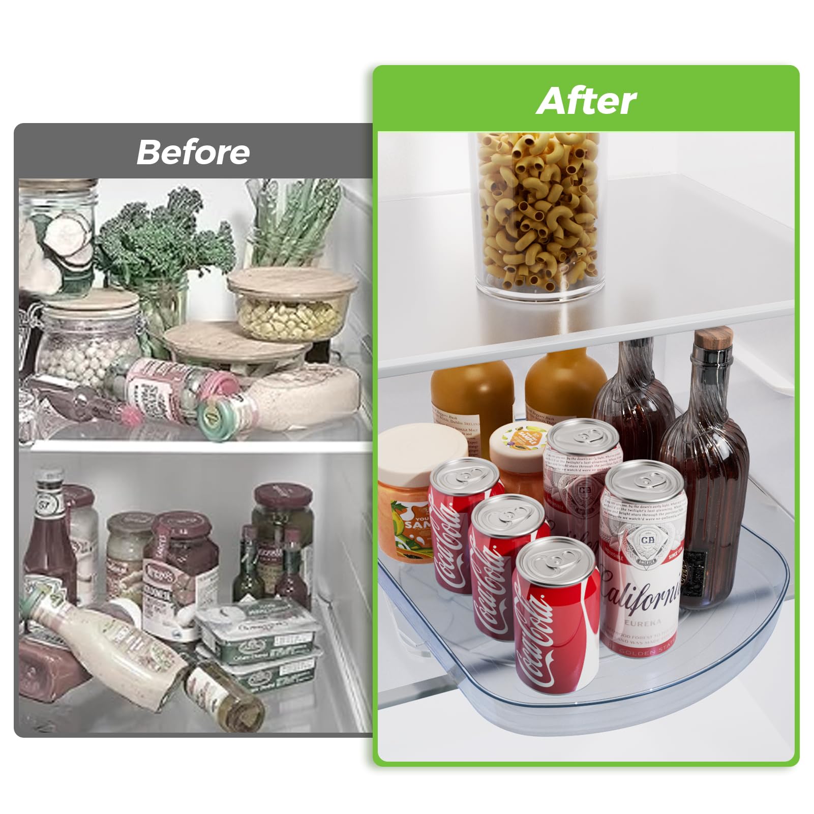 Lazy Susan for Refrigerator, Fridge Lazy Susan Truntable for Storage Pantry, Refrigerator Lazy Susan Rectangle for Kitchen, Square Turntable Organizer for Fridge, Cabinet, 16.1 x 11.1 Inch