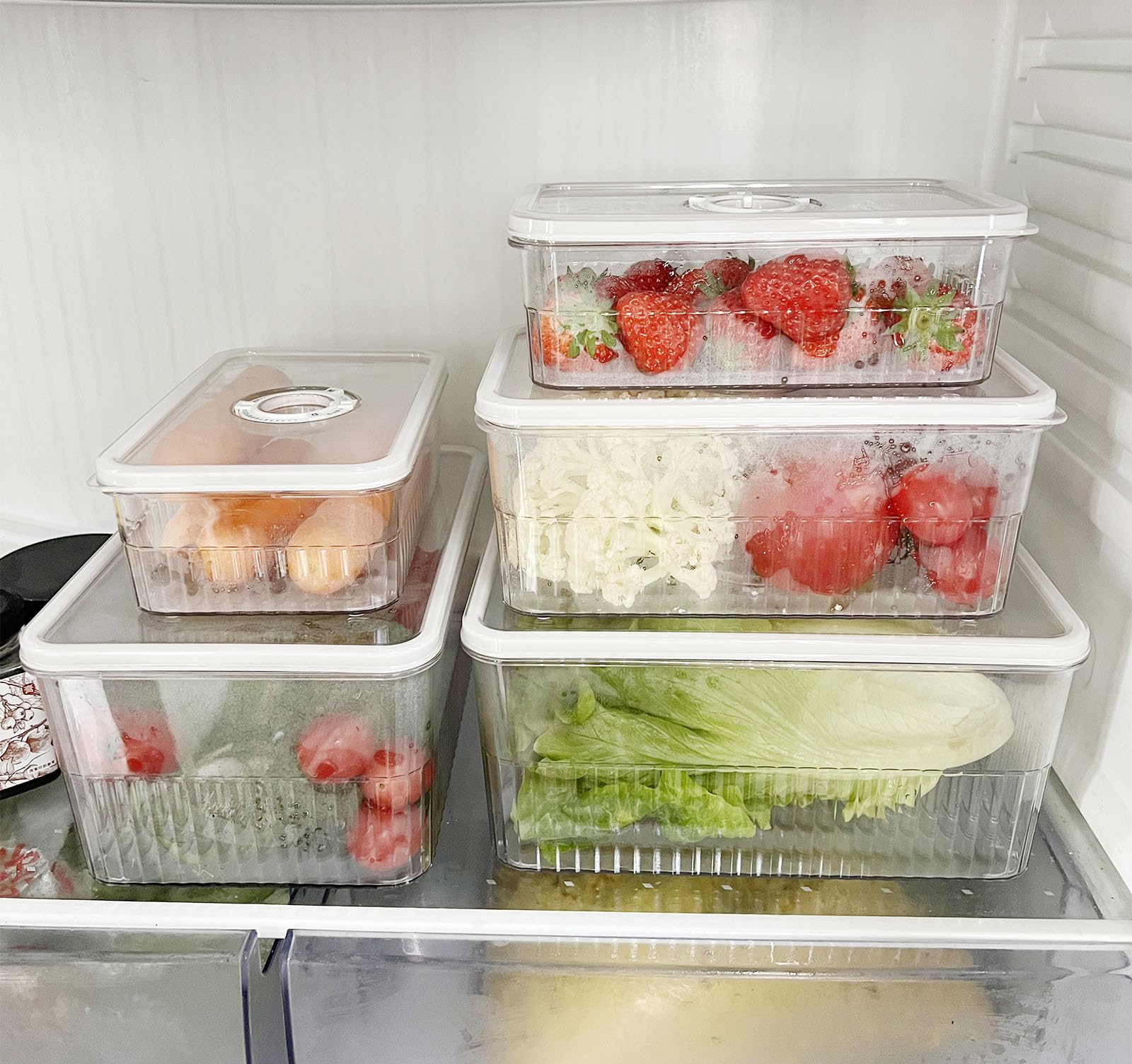 halteoly Fruit Storage Containers for Fridge,3 Pc Stackable Food Vegetables Saver for Refrigerator, Freezer organizers and Fresh Keeper Bin,Produce Saver box
