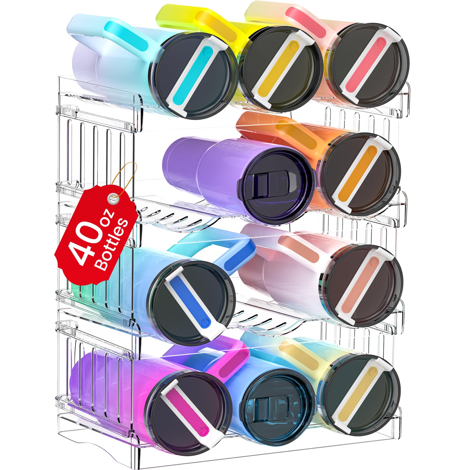 Phsycolv Water Bottle Organizer Compatible with Stanley 40oz Tumbler with Handle, 4 Pack Stackable Cup Organizer for Cabinet, Pantry Kitchen Organizers and Storage for Cup Accessories, Wine Rack Gift
