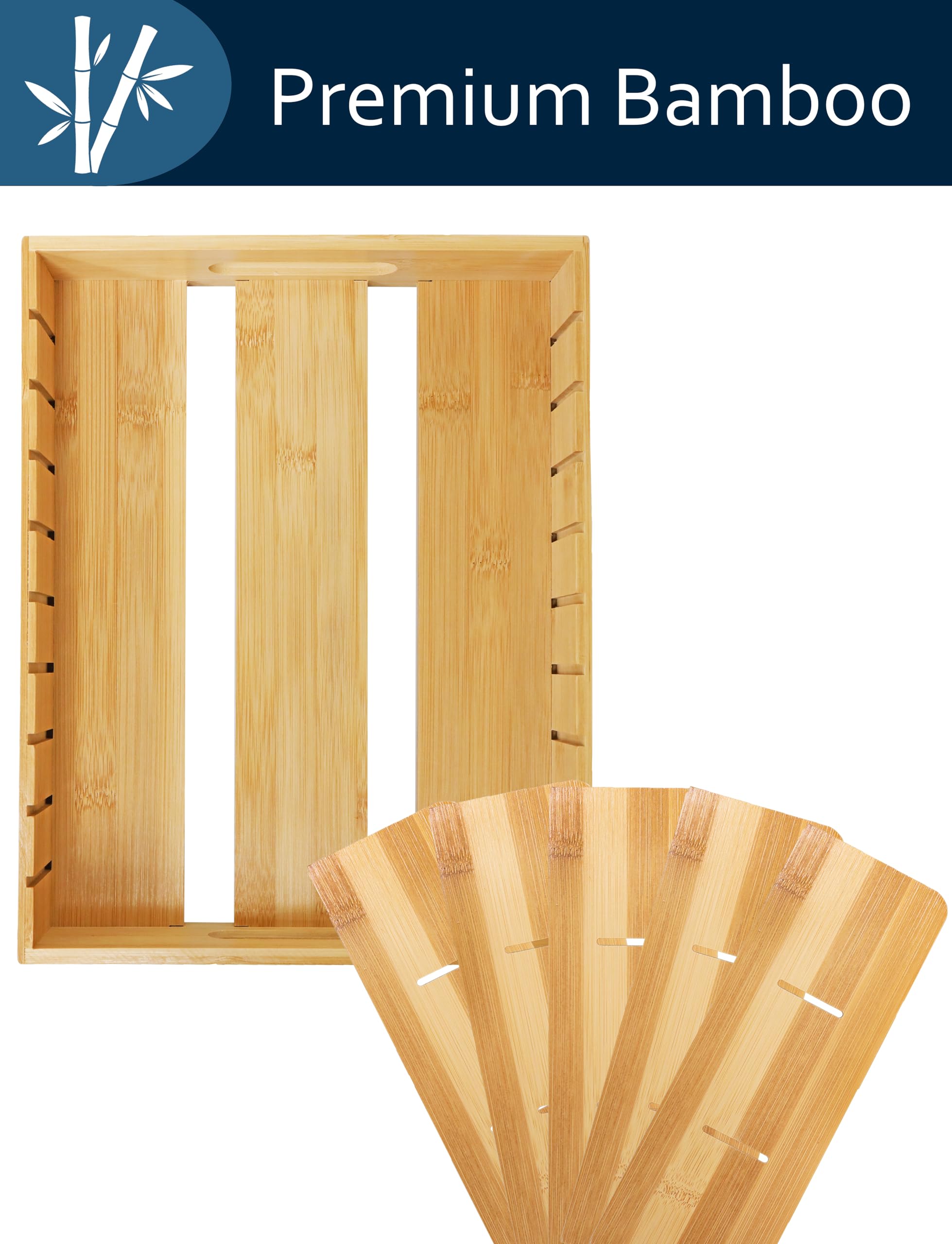 RoyalHouse Bamboo Food Container Lid Organizer with Adjustable Dividers, Box for Kitchen Storage And Organization