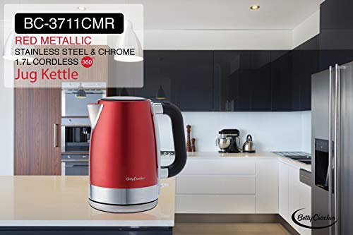 Betty Crocker BC-3711CMR 1.7L 1.7-Liter Cordless Jug Kettle, One Size, Red