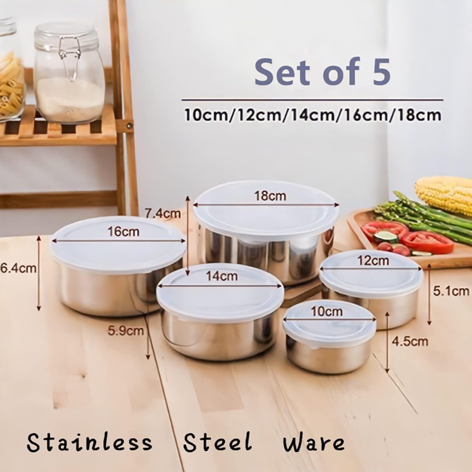 Tsyware [Set of 5] Stackable Stainless Steel Snack Food Storage Containers With Lids, Leakproof Clear Lids For Lunch, Leftovers, Soups, Salads Meal Prep and Storage, Reusable for Kids and adults