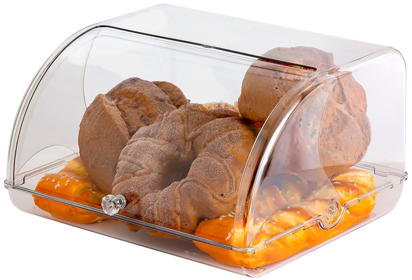 Gagee Bread Box for Kitchen Countertop,Acrylic Bread Storage Container for Homemade Bread,Cookies, Bagels, Muffins, Bread Holder with Roll Top Lid,Clear