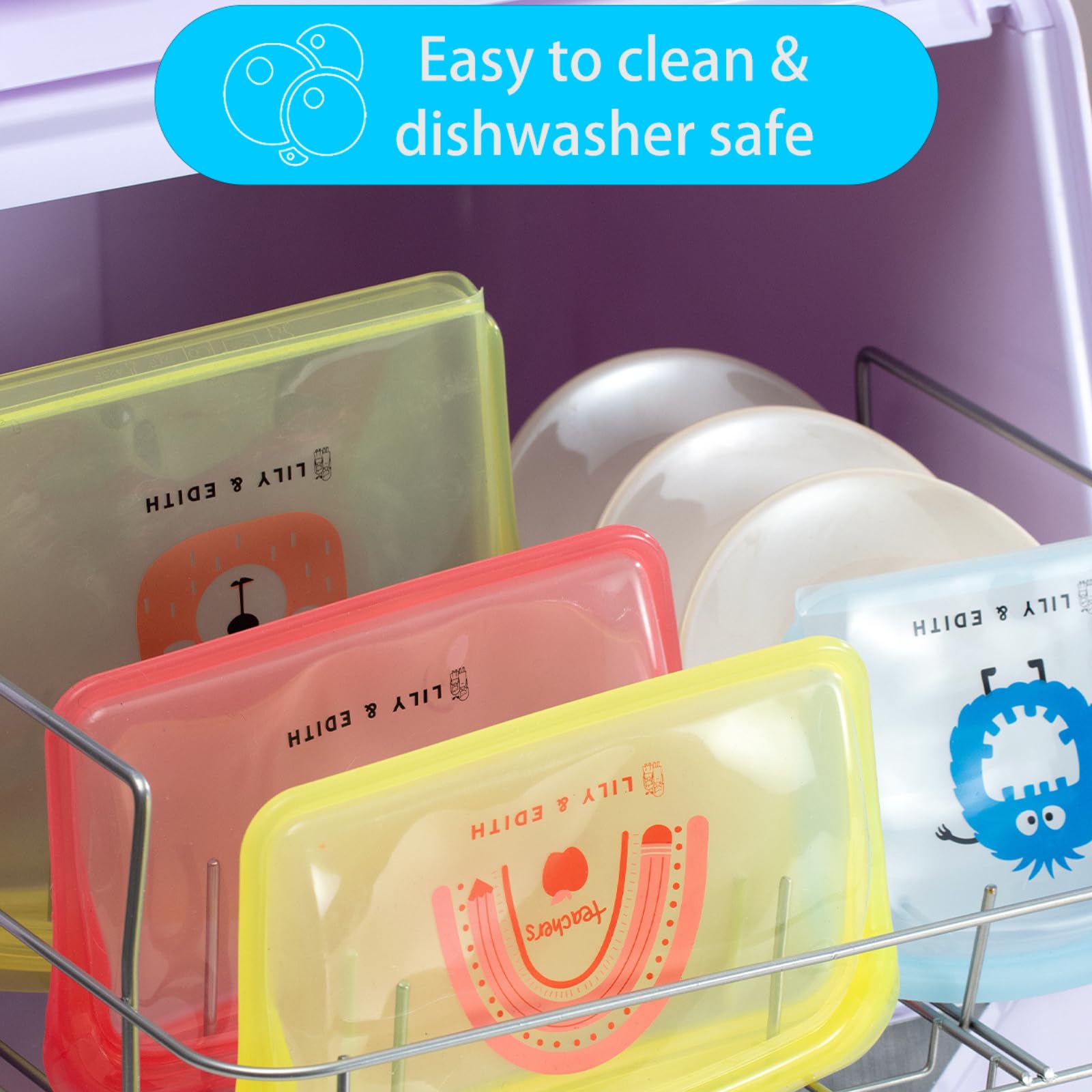 LILY & EDITH Reusable Silicone Bag for Snack/Lunch - Leakproof, Airtight, Dishwasher & Microwave & Freezer Safe, Sous Vide, Lightweight, Portable, Multi-functional (White Penguin, 800ml)