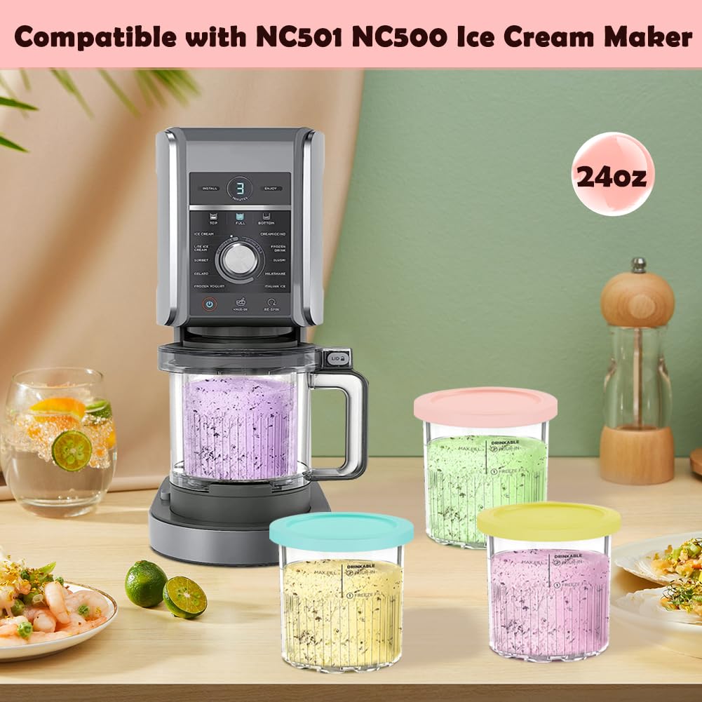 YQL 24oz Containers Replacement for Ninja Creami Deluxe Pints and Lids,Extra Pint Compatible with Ninja NC500 NC501 Series Creami Deluxe ice Cream Makers Dishwasher Safe(4 Color)
