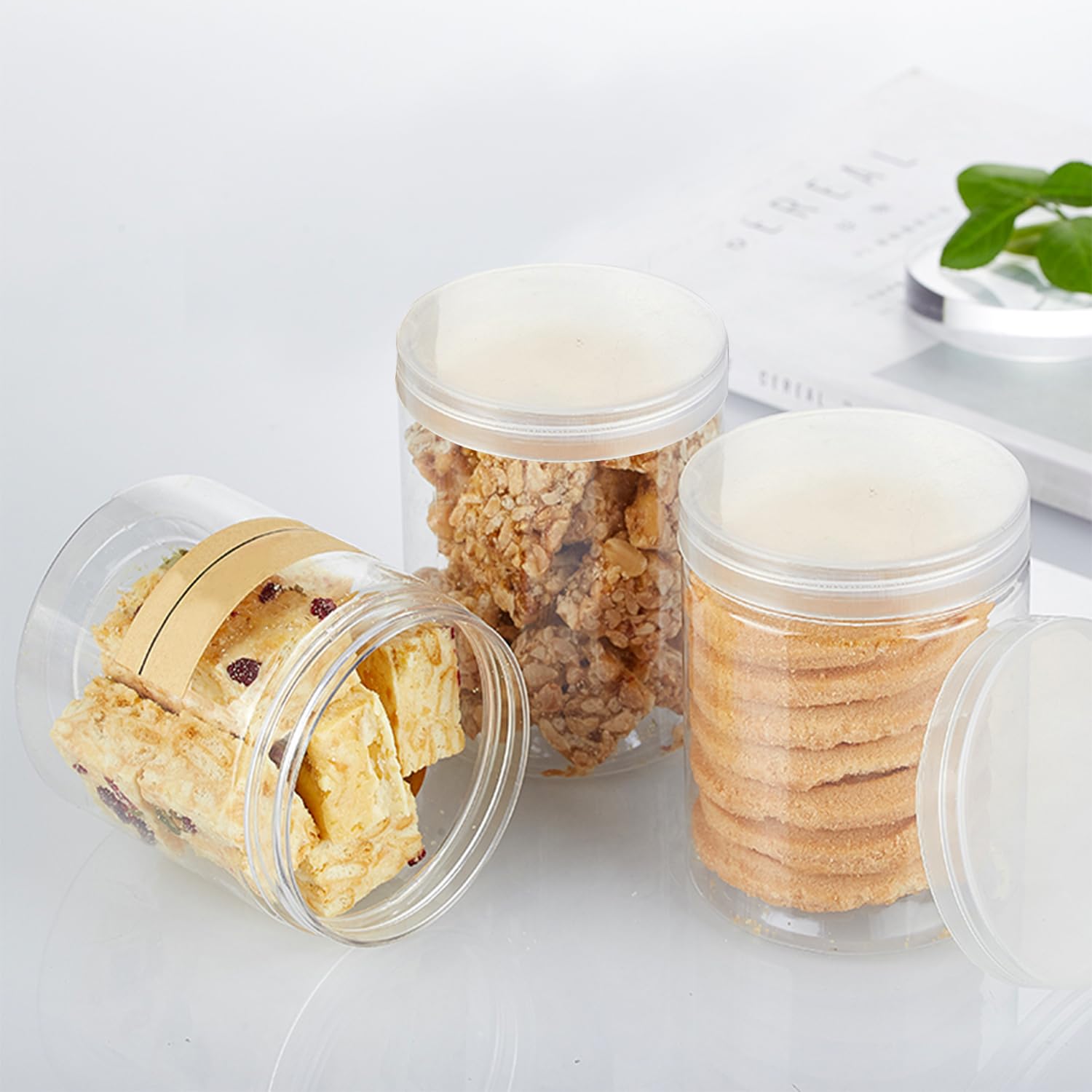 16oz Clear Plastic Storage Jars Containers,8 Pack Refillable Wide-Mouth Plastic Slime Storage Containers for Beauty Products,Kitchen & Household Storage - BPA Free