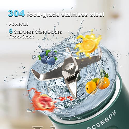 Portable Blender, Personal Blender for Shakes and Smoothies, USB Rechargeable 600Ml Juicer Cup, Mini Blender with Six Strong Stainless-Steel Blades for Kitchen, Camping, Travel (Green)