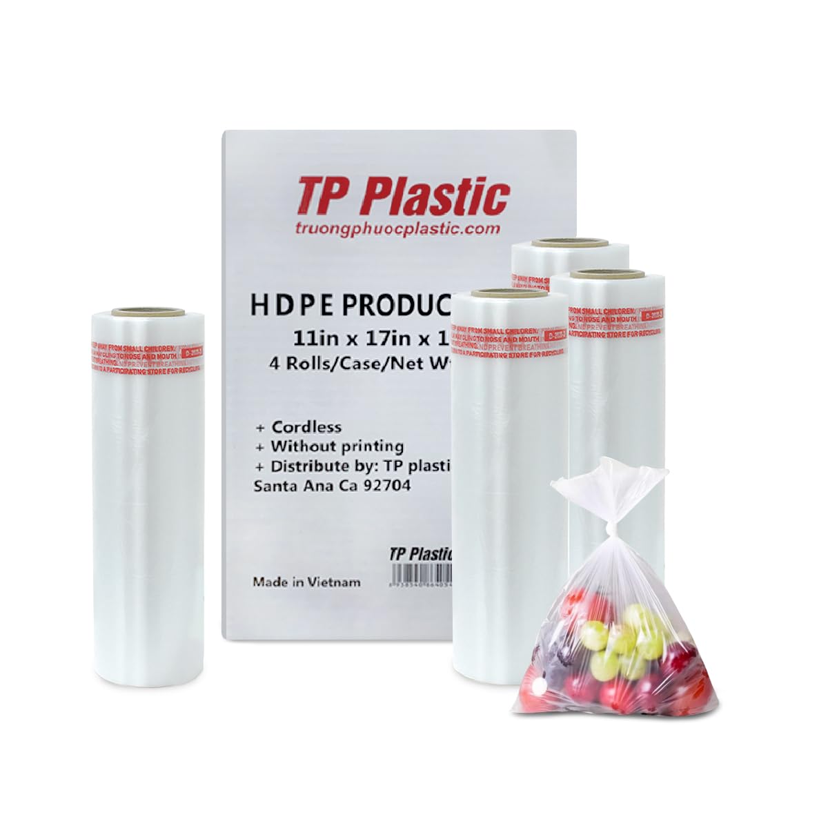 TPPLASTIC 11" x 17" Clear Plastic Produce Bags on Roll, 960 Count – Food Storage for Bread, Vegetables, Fruits, Meat - BPA-Free, Leak-Proof, Durable HDPE Bags for Kitchen, Bulk Food, and Storage Use