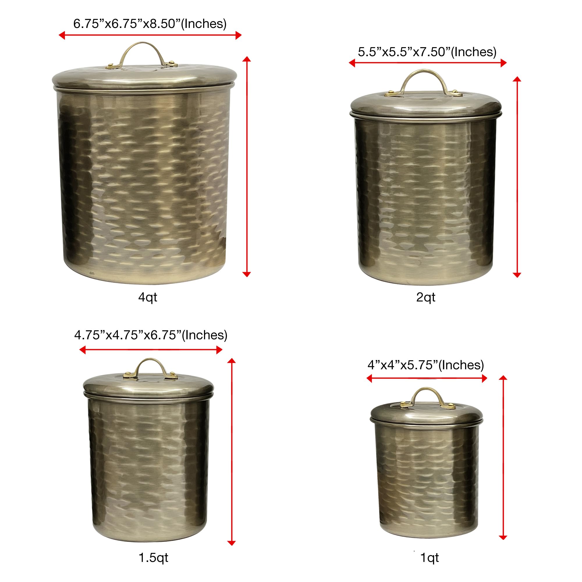 nu steel Set Of 4 Food storage Container Kitchen Hammered Canister with gold finish