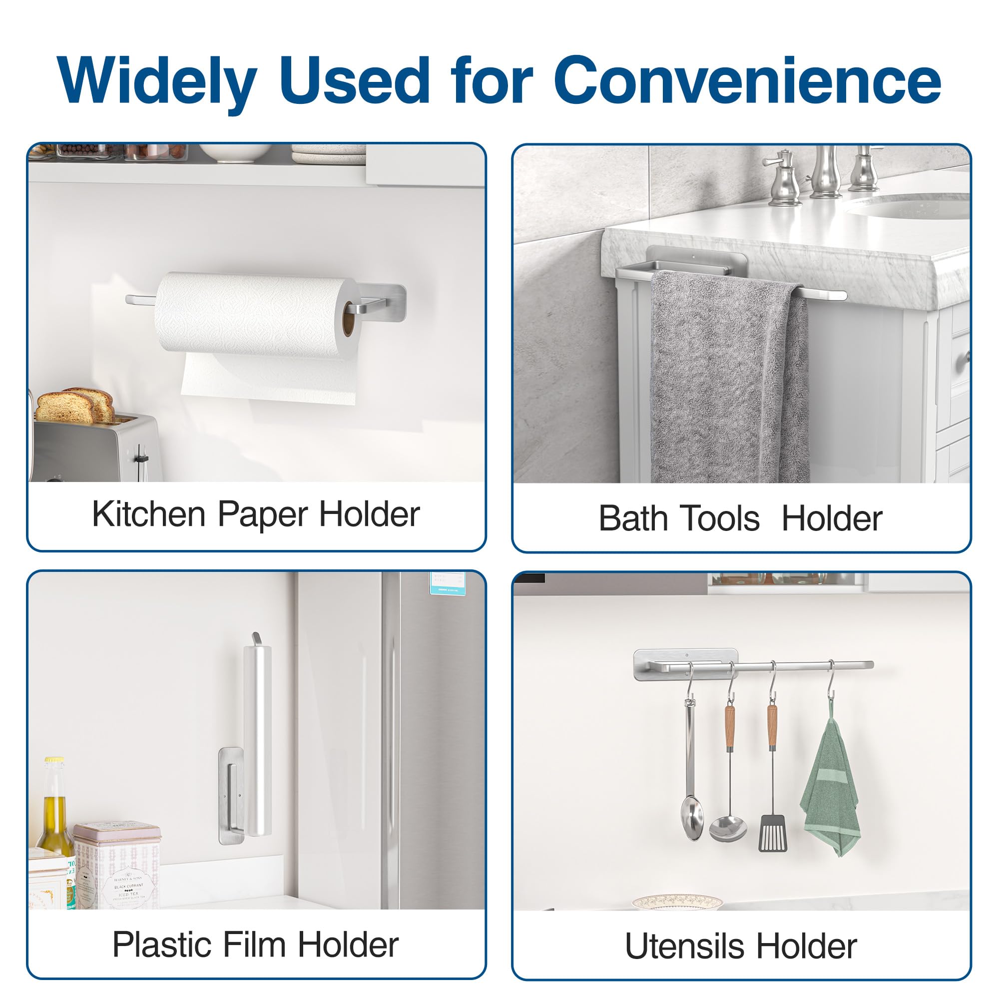 Paper Towel Holder Under Cabinet - Both Available in Adhesive and Drilling - Upgraded Aluminum Paper Towel Holder Wall Mount - Kitchen Towel Holder