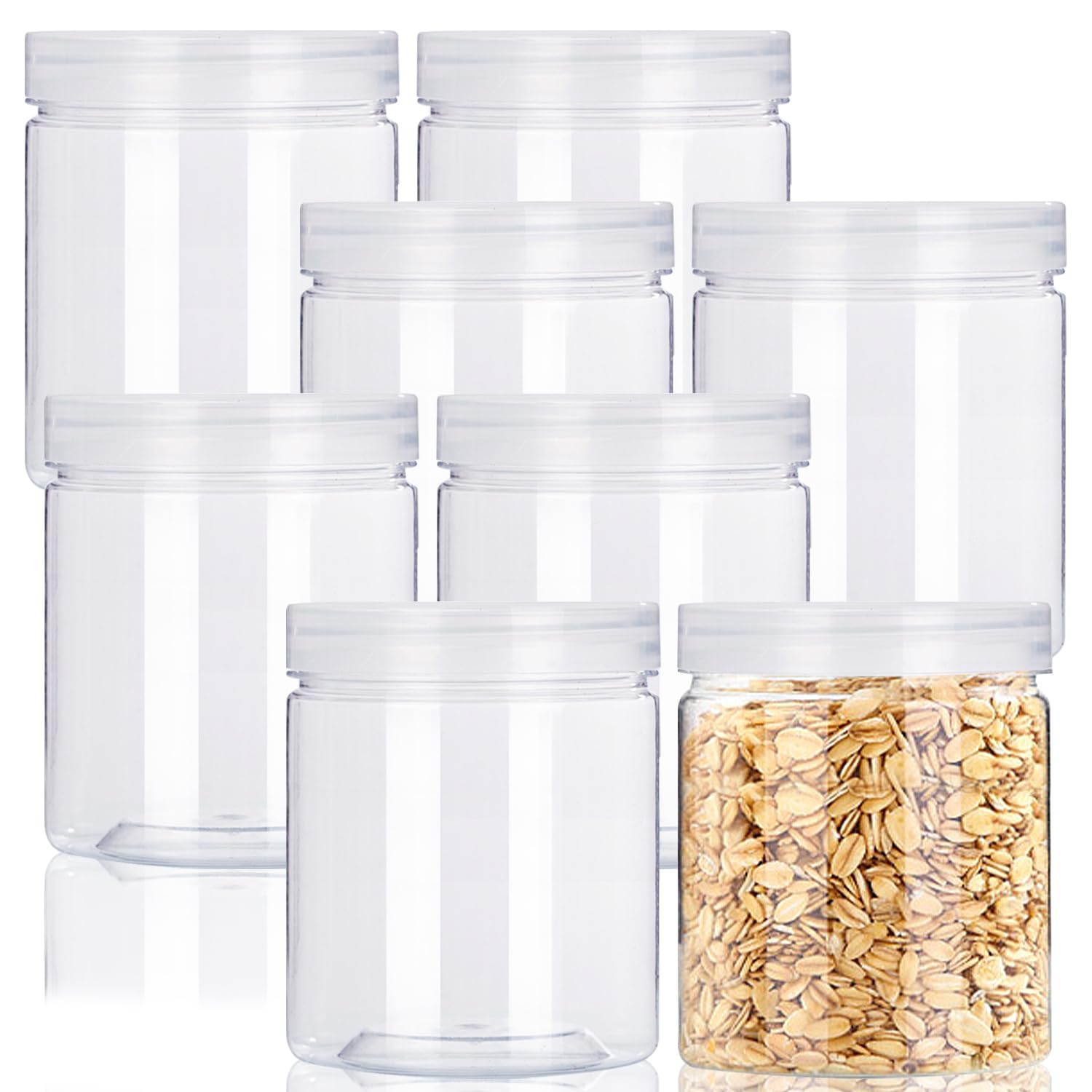 16oz Clear Plastic Storage Jars Containers,8 Pack Refillable Wide-Mouth Plastic Slime Storage Containers for Beauty Products,Kitchen & Household Storage - BPA Free
