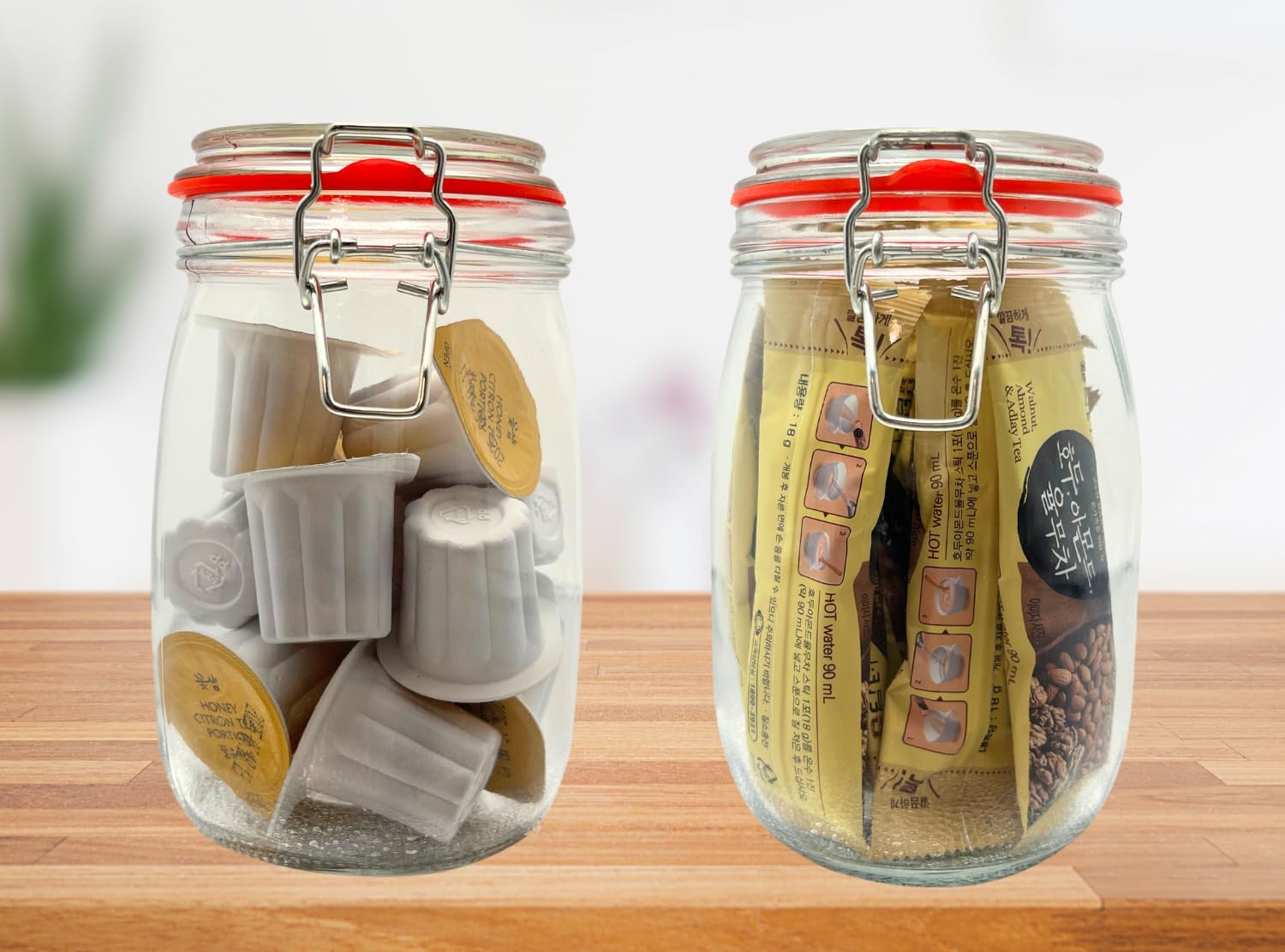 Generic Airtight Food Storage with lid 34 Oz set of 2pc, wide mouth. Clear Glass Kitchen, Pantry Organizer. Keep your food, grains cofffee, tea, cookies and candies dry, fresh. (Oval, PC11002-D)