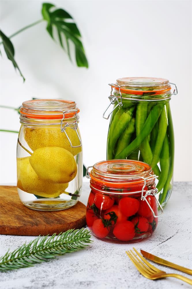 Generic Airtight Food Storage with lid 34 Oz set of 2pc, wide mouth. Clear Glass Kitchen, Pantry Organizer. Keep your food, grains cofffee, tea, cookies and candies dry, fresh. (Oval, PC11002-D)