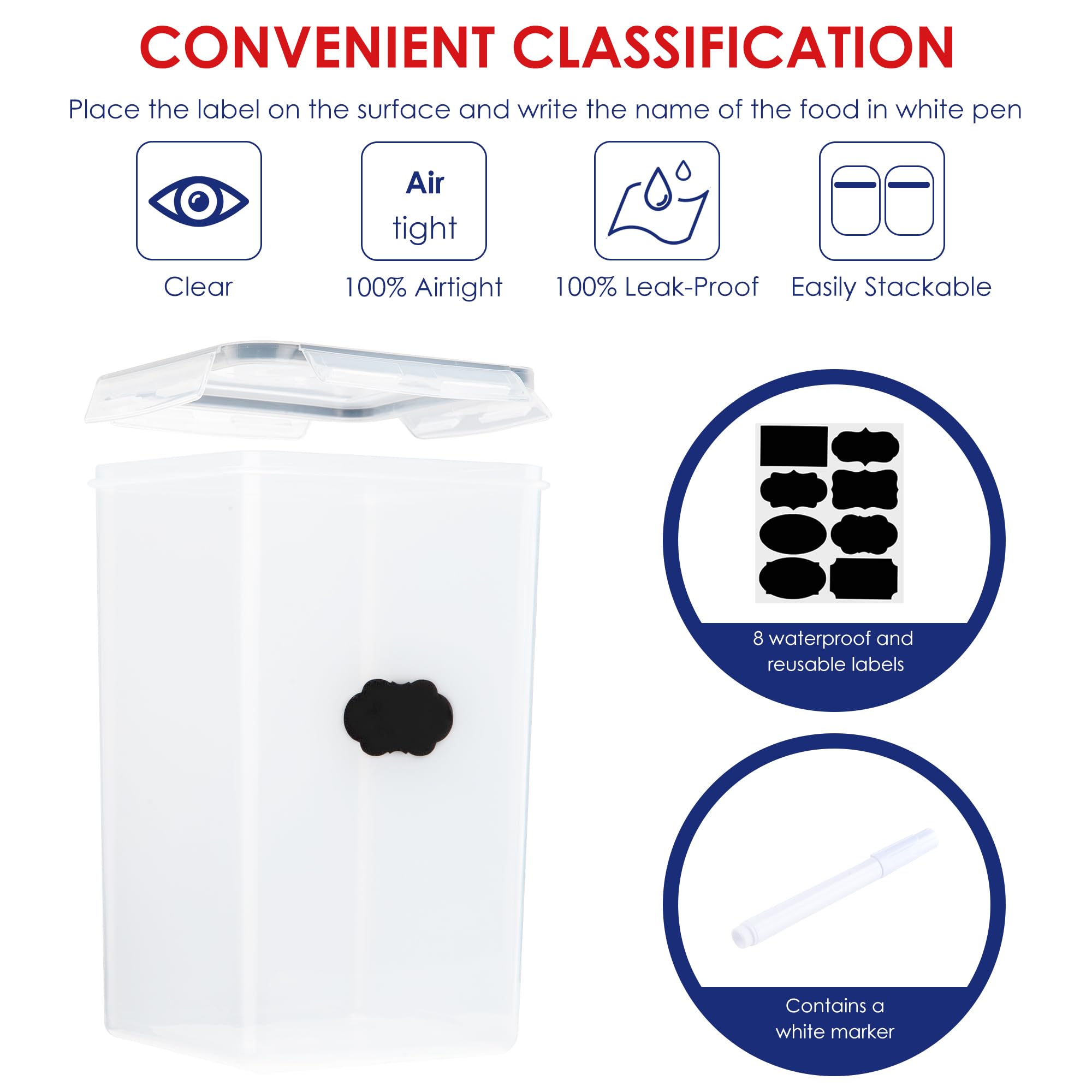 GCZXNSYM Extra Large Food Storage Containers with Lids | Airtight, Leak Proof, Plastic, BPA Free, Kitchen Items, Set of 2 (6.5L / 220 Oz) 8 PCS Labels&4 Spoons&1 White Pen for Sugar, Coffee, Bakin