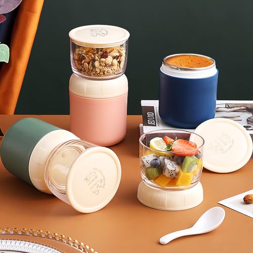 10 oz+13.8 oz Snack Cup, Reusable Overnight Oats Container with Leak-Proof Design, Toppings Compartment, and Dual-Sealing Lid, Portable & Lightweight for Work, Travel, Gym - Dishwasher Safe (green)