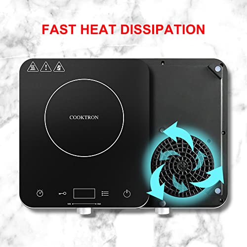 COOKTRON Single Induction Cooktop Countertop Burner with Fast Warm-Up Mode, 10 Temperature 9 Power Settings, Portable Induction Cooker Cooktop 1800w with Child Safety Lock & Timer
