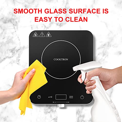 COOKTRON Single Induction Cooktop Countertop Burner with Fast Warm-Up Mode, 10 Temperature 9 Power Settings, Portable Induction Cooker Cooktop 1800w with Child Safety Lock & Timer