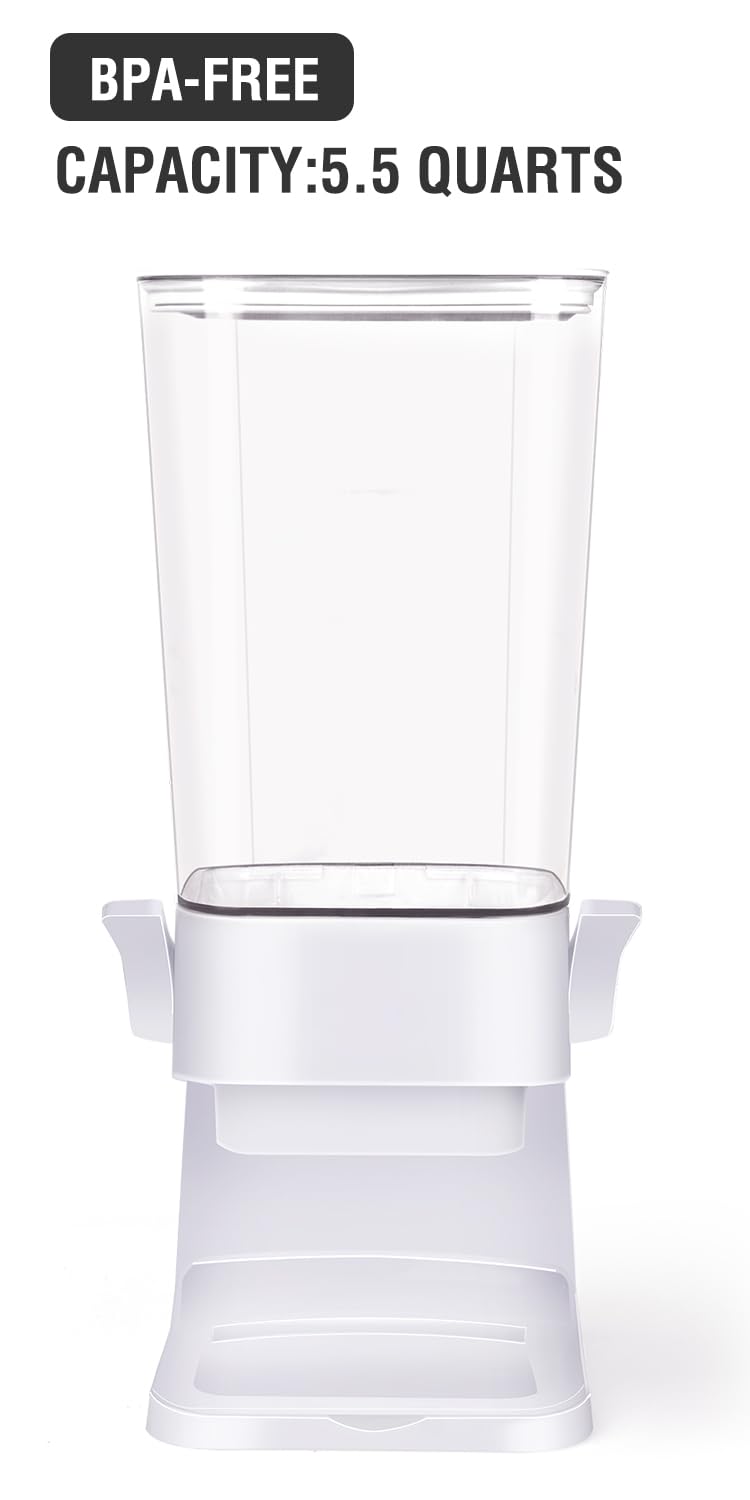 Cereal Dispenser Countertop 2pcs,5.5L Cereal Containers Storage Dispenser for Pantry,Dry Food Storage Rice Containers,Candy Dispenser,Snack Organizer Machine for Grains, Nuts,Oatmeal, Pet Food White