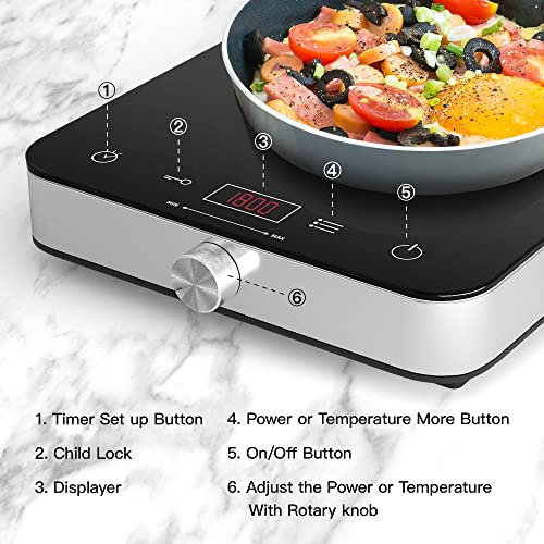 COOKTRON Single Induction Cooktop Countertop Burner with Fast Warm-Up Mode, 10 Temperature 9 Power Settings, Portable Induction Cooker Cooktop 1800w with Child Safety Lock & Timer