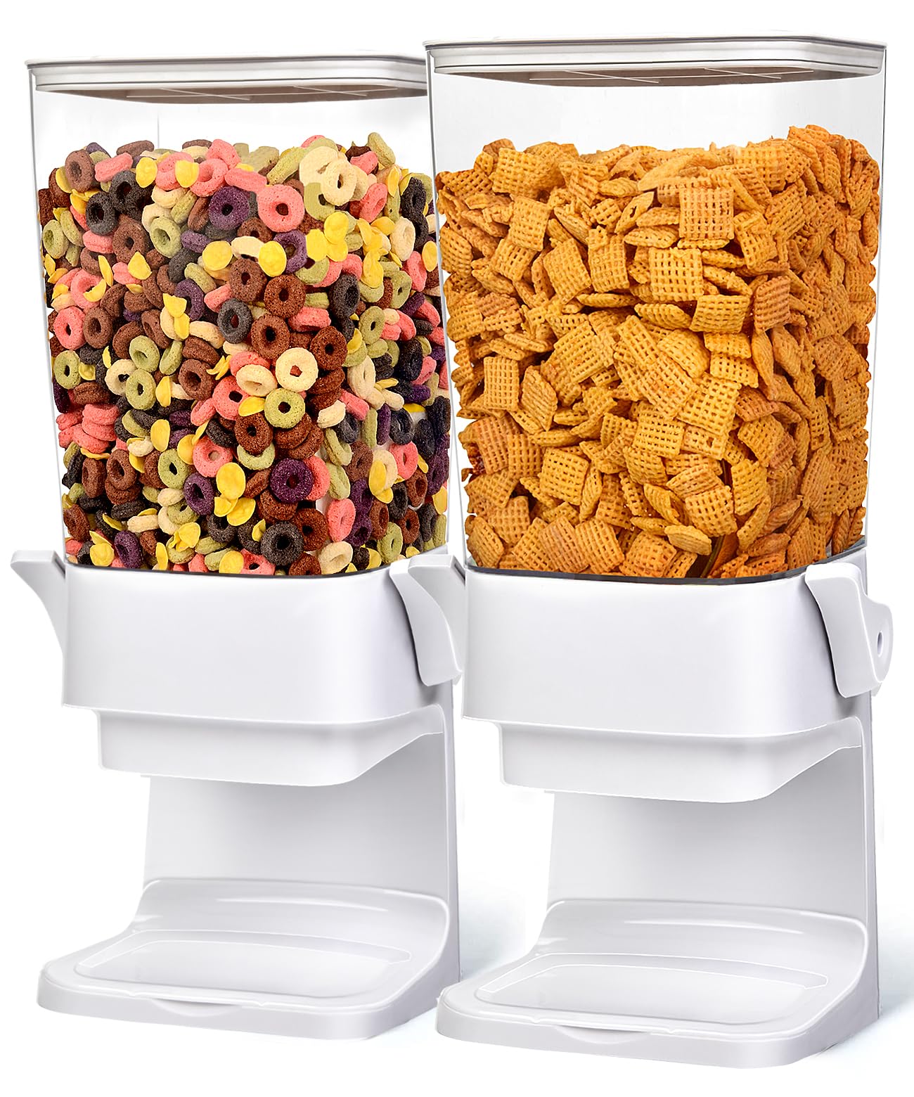 Cereal Dispenser Countertop 2pcs,5.5L Cereal Containers Storage Dispenser for Pantry,Dry Food Storage Rice Containers,Candy Dispenser,Snack Organizer Machine for Grains, Nuts,Oatmeal, Pet Food White