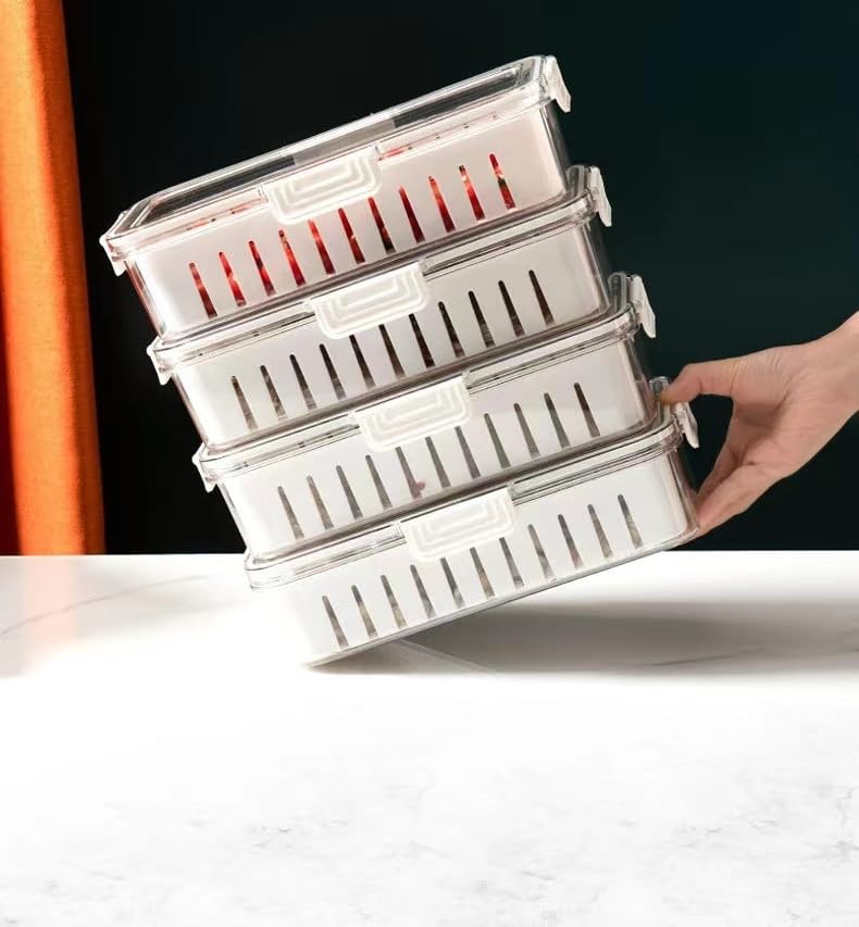 Frianchlly 1PCS Produce Saver Rectangular Food Storage Container, White, 11.5 x 3 x 3 Inches, Airtight, Leak Proof, Reusable, Durable, Dishwasher Safe