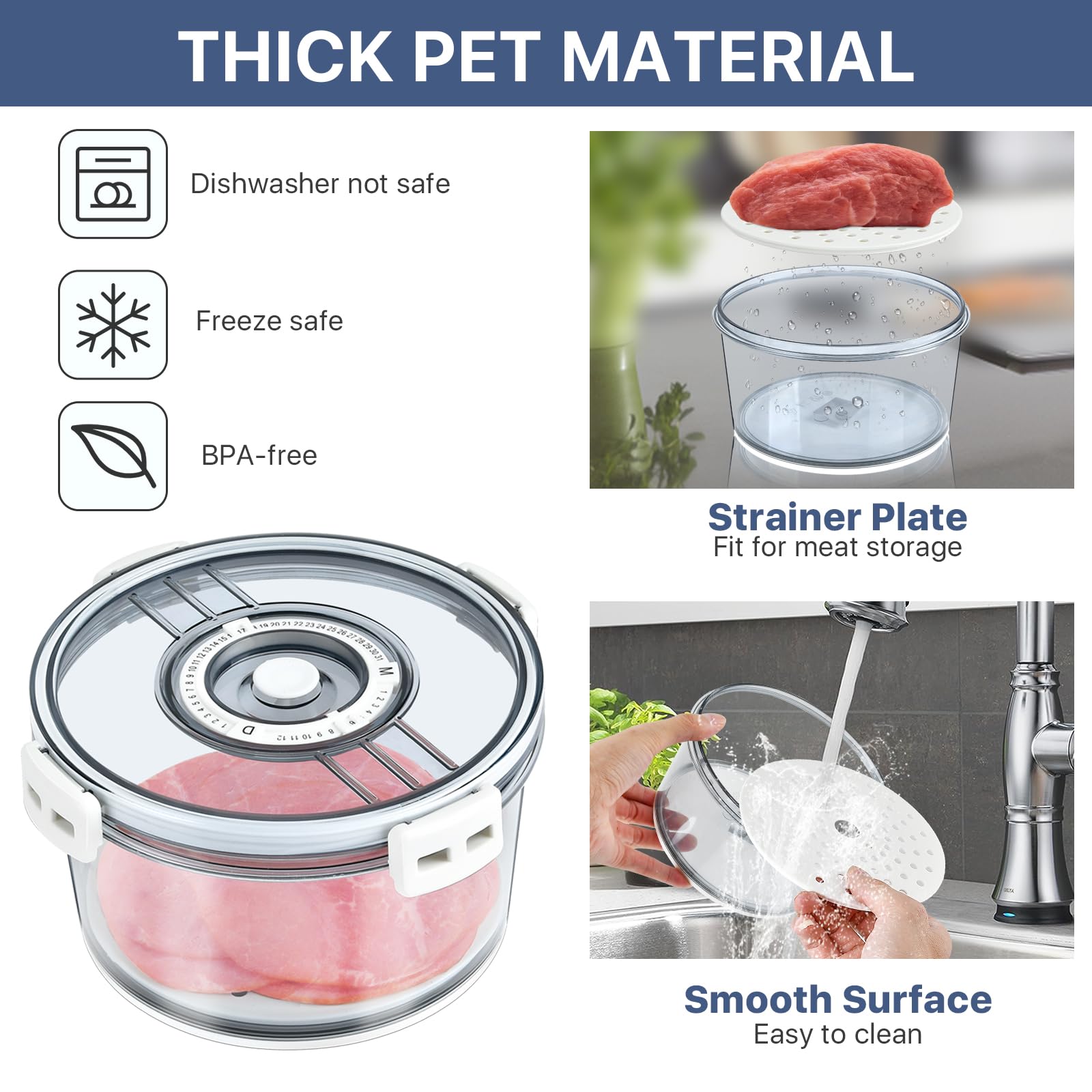 SULICRE Deli Meat Container for Fridge, Round Bacon Container for Refrigerator with Lids, Kitchen Lunch Meat Food Storage Organizer for Cold Cuts, Cheese, Salami, Turkey, Bologna