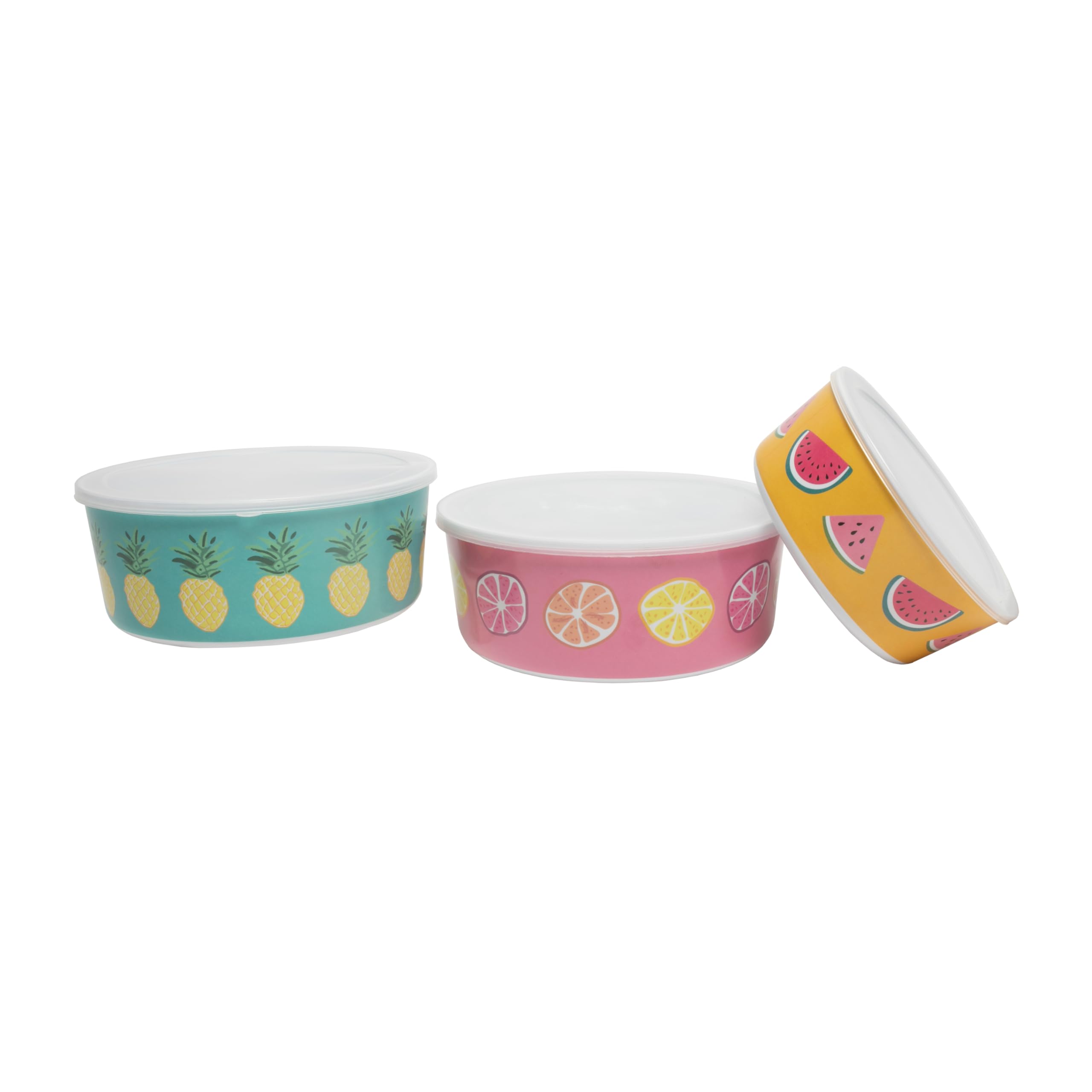 KOLORAE Melamine Graphic Bowl w/Lid Set of 3 Storage Containers Food Storage Meal Prep Dishwasher Safe