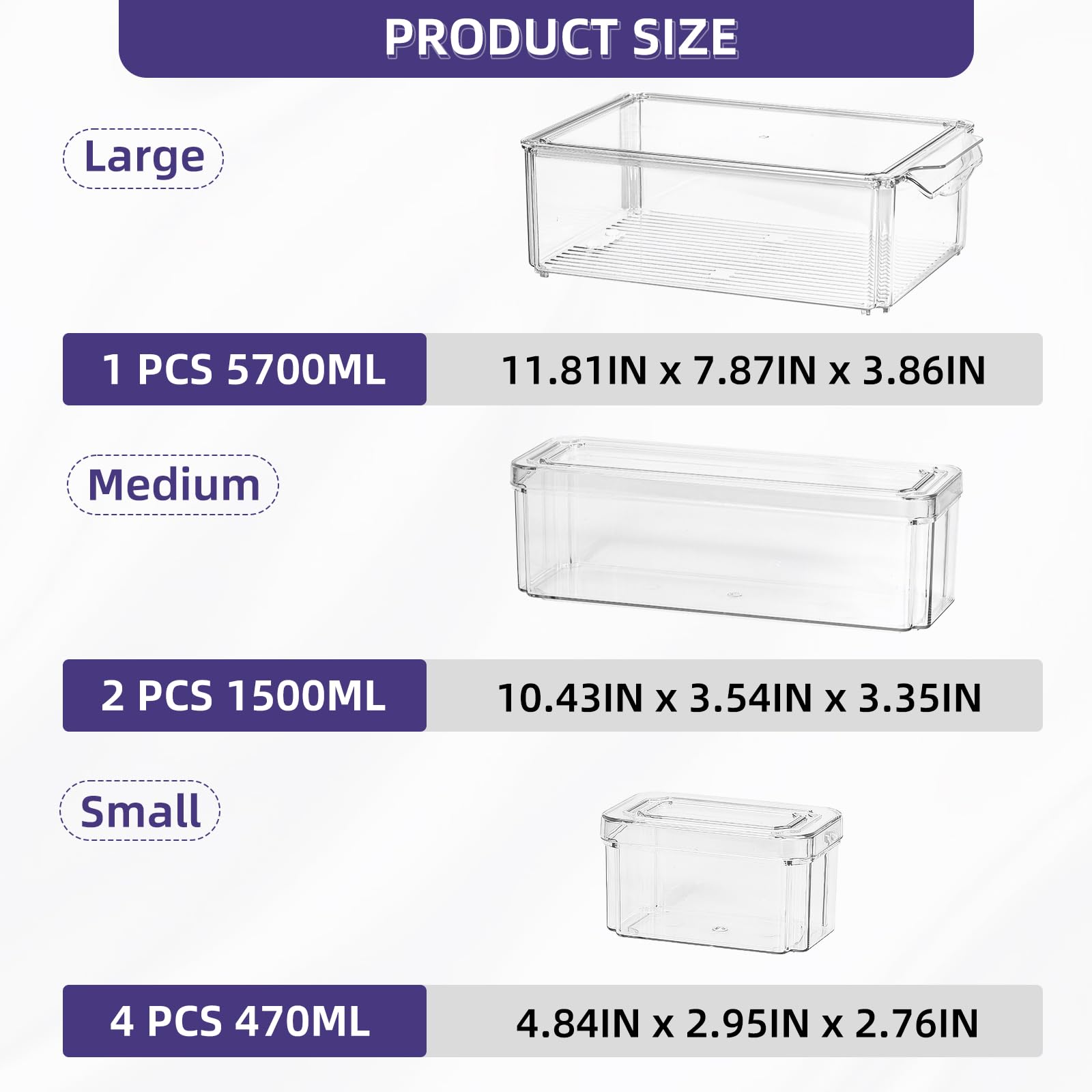 Obsoorth 7 Pack Stackable Fridge Organizer Bins with Lids KitchenClear Acrylic Kitchen Refrigerator Organizers and Storage, Dripping Hole Design to Keep Food Fruit Vegetable Fresh for Freezer, Pantry