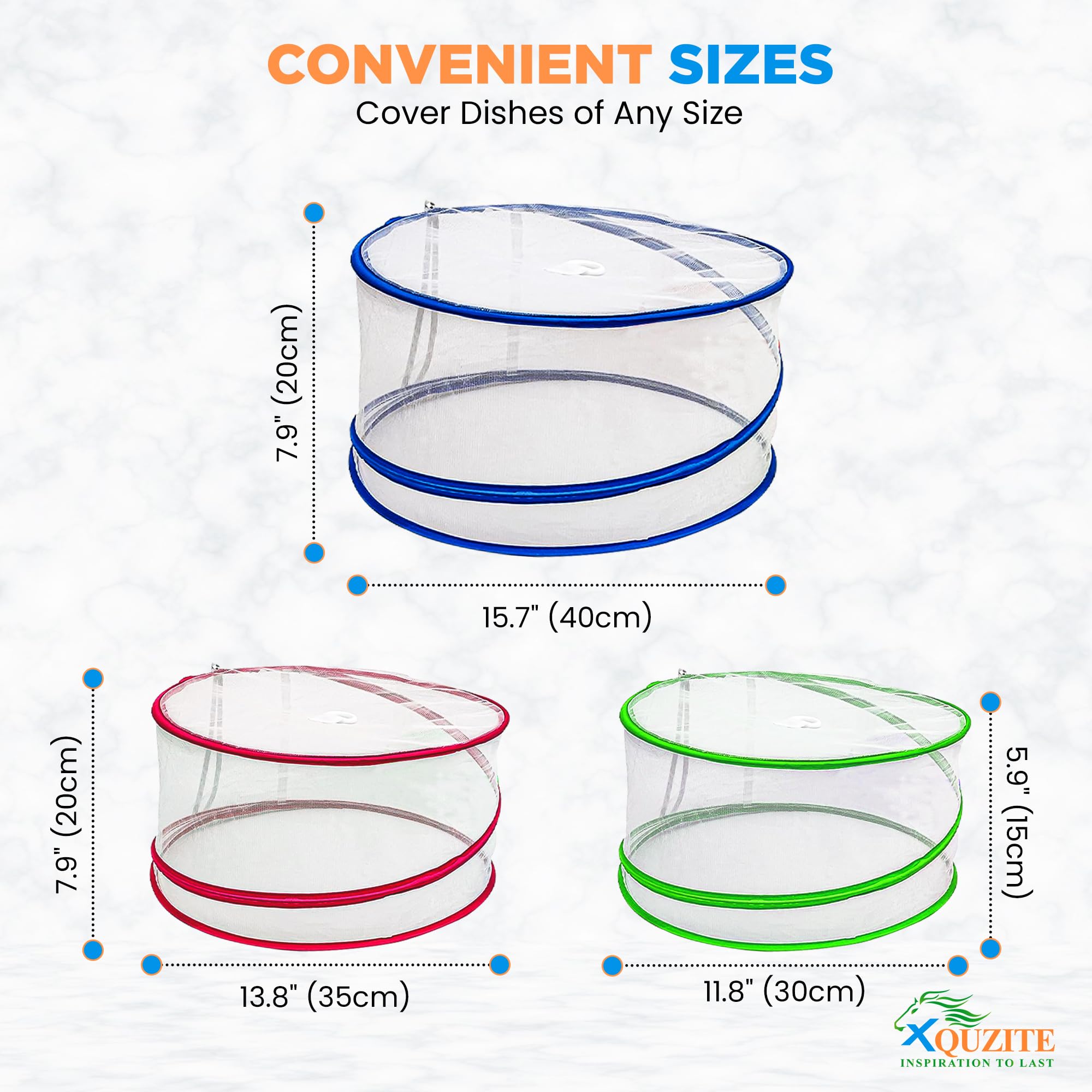 XQUZITE Pop Up Mesh Food Covers - Collapsible Pop Up Food Cover Set for Camping, Picnic and Outdoors - Complete with Plastic Food Cover Wraps