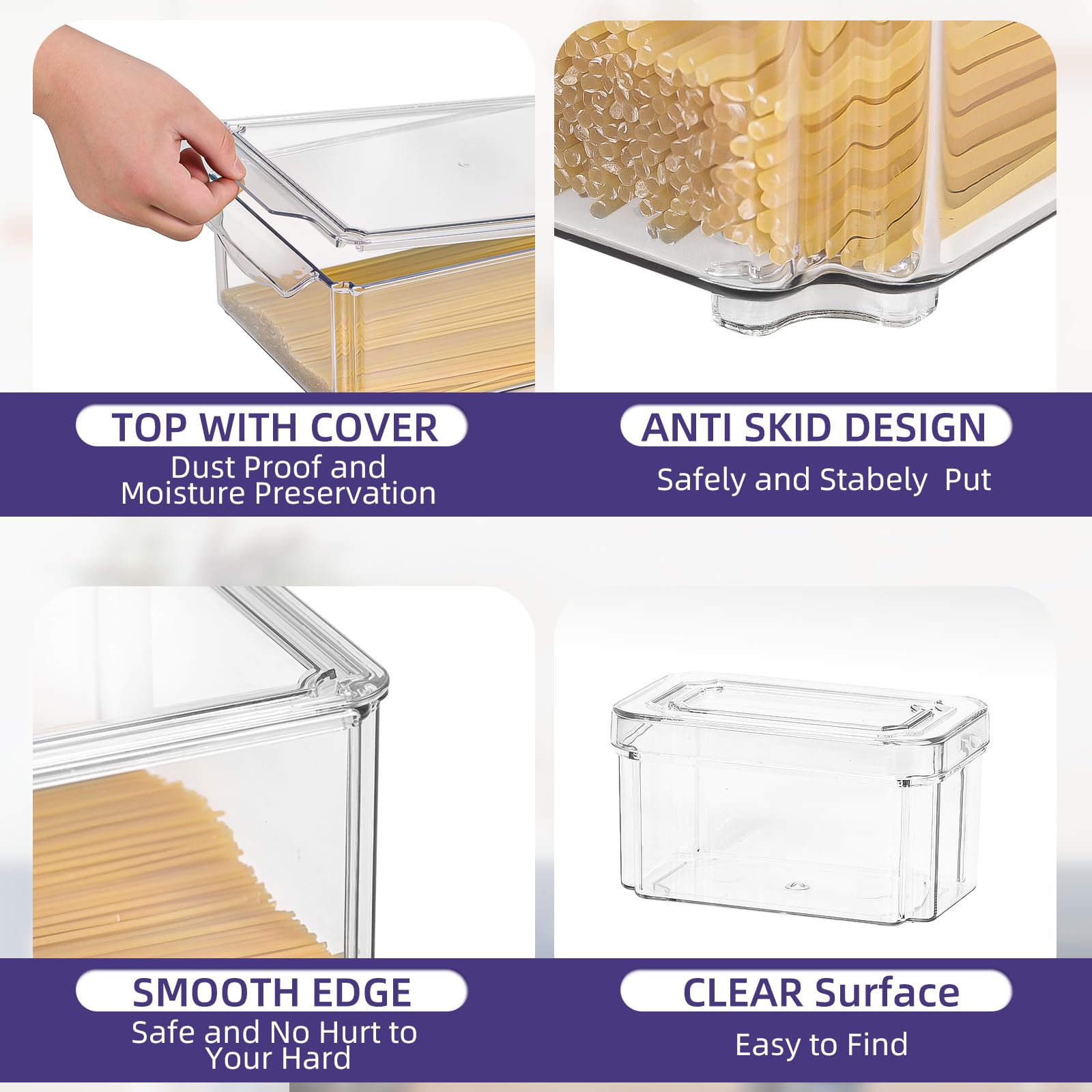 Obsoorth 7 Pack Stackable Fridge Organizer Bins with Lids KitchenClear Acrylic Kitchen Refrigerator Organizers and Storage, Dripping Hole Design to Keep Food Fruit Vegetable Fresh for Freezer, Pantry