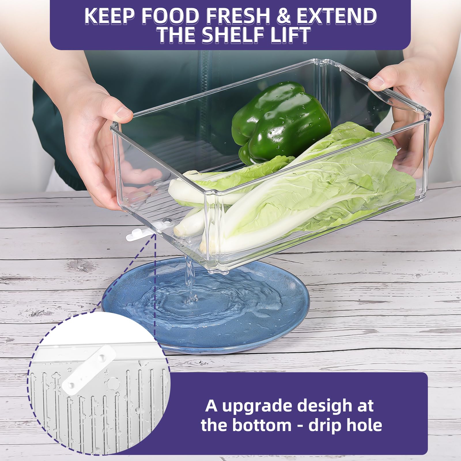 Obsoorth 7 Pack Stackable Fridge Organizer Bins with Lids KitchenClear Acrylic Kitchen Refrigerator Organizers and Storage, Dripping Hole Design to Keep Food Fruit Vegetable Fresh for Freezer, Pantry
