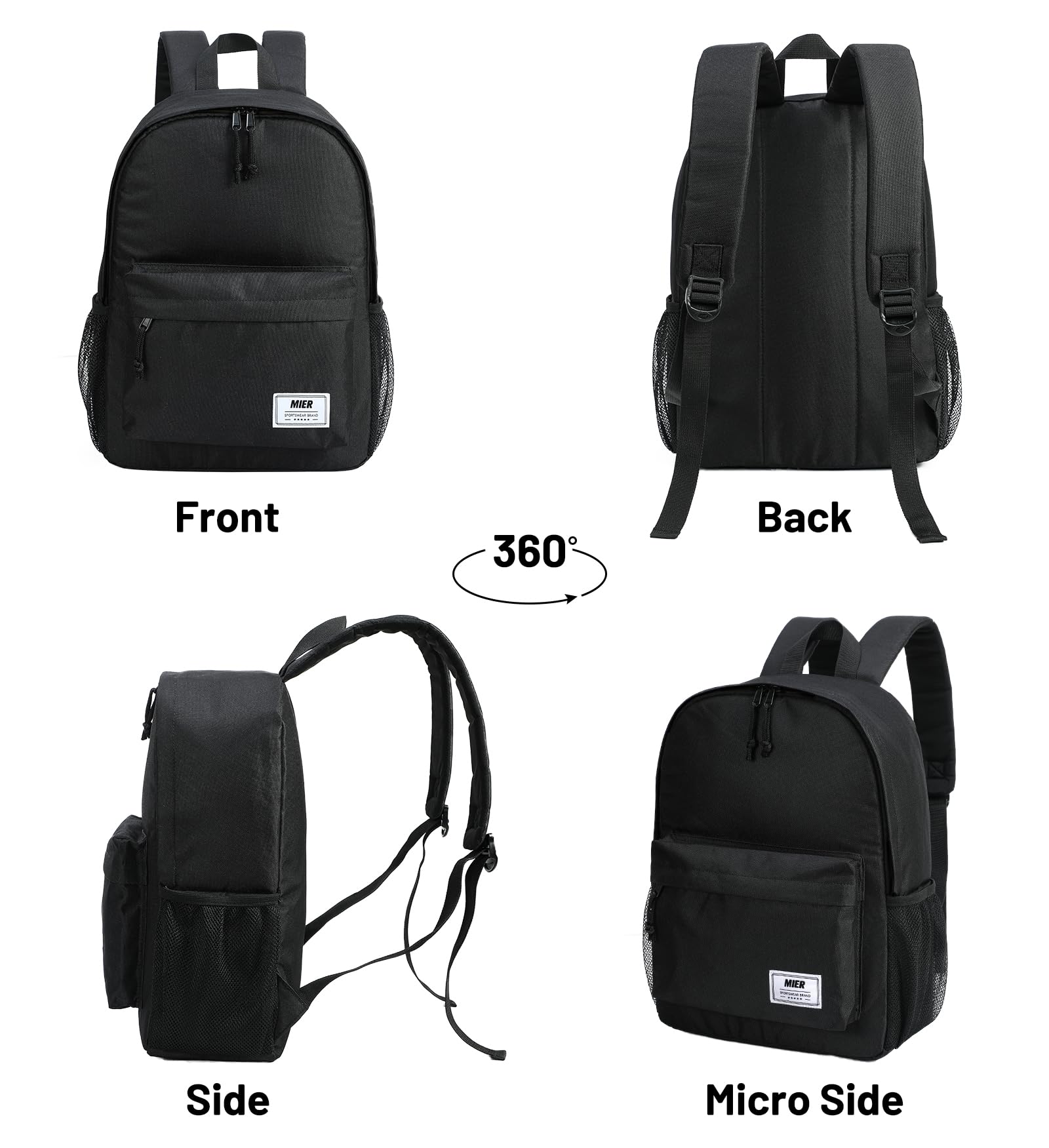 MIER Insulated Backpack Cooler Small Leakproof Lunch Back Pack with Coolers Lightweight Cute Lunch Bag for Women Girls Teens to Work, School, Picnics, Camping, Park Day Trips, 15 L, Black
