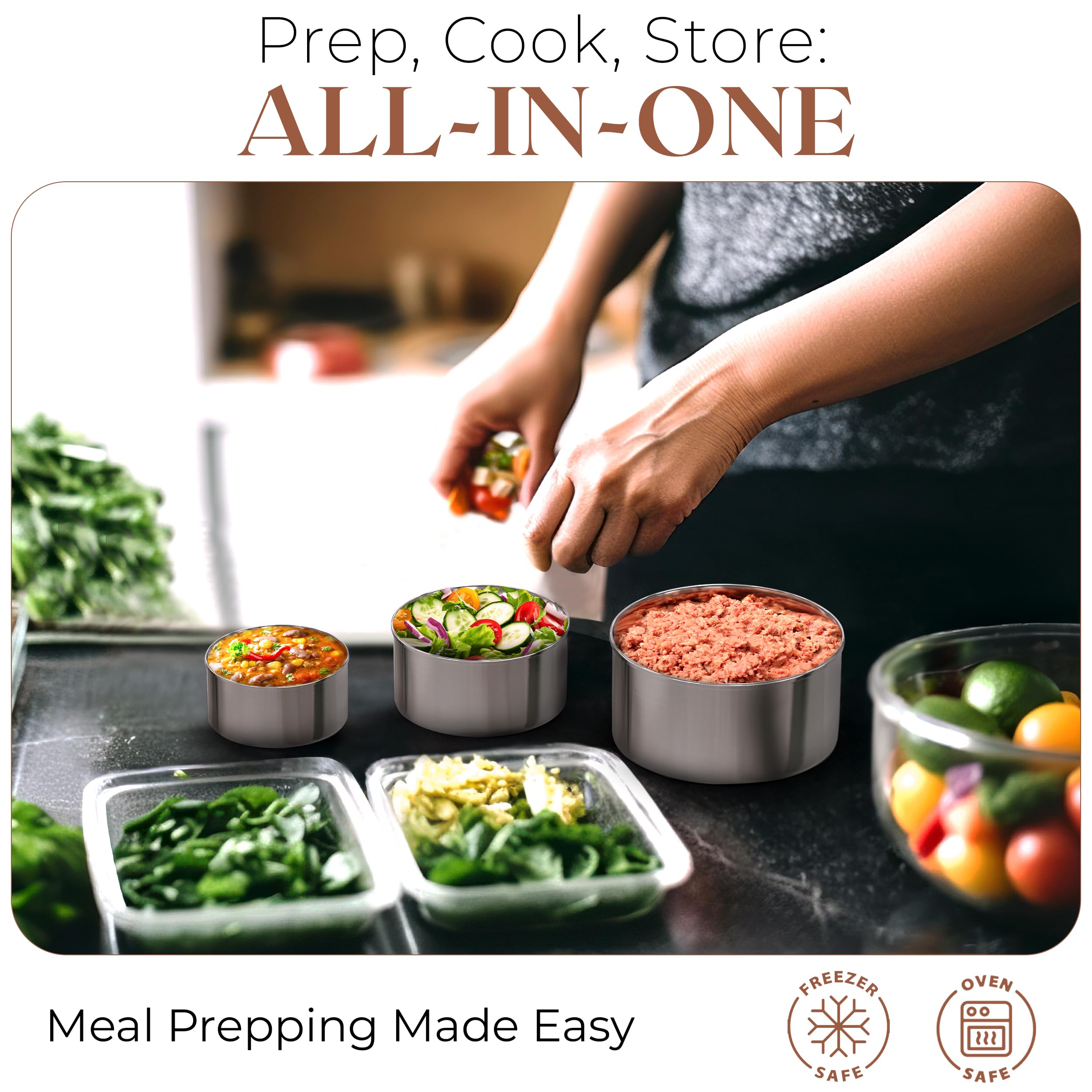 Stainless Steel Containers with Lids Set of 3 Food Grade Stainless Steel Food Containers with Silicone Lids