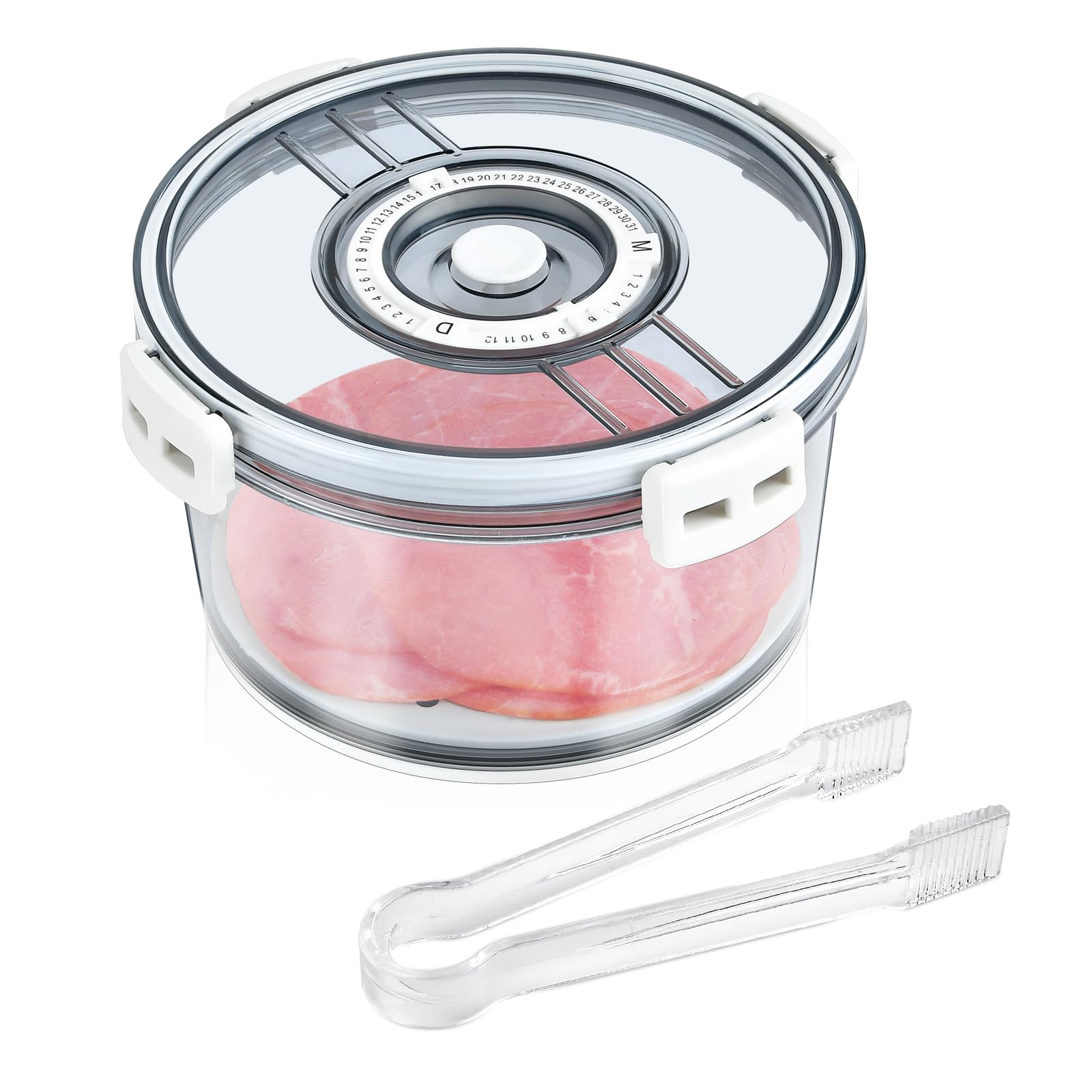 SULICRE Deli Meat Container for Fridge, Round Bacon Container for Refrigerator with Lids, Kitchen Lunch Meat Food Storage Organizer for Cold Cuts, Cheese, Salami, Turkey, Bologna