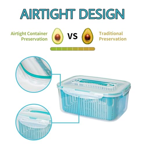 KIGI 5 PACK 204L Vegetable Fruit Storage Containers Set with Drain Basket and Lids for Salad Berry Lettuce Meat Fish