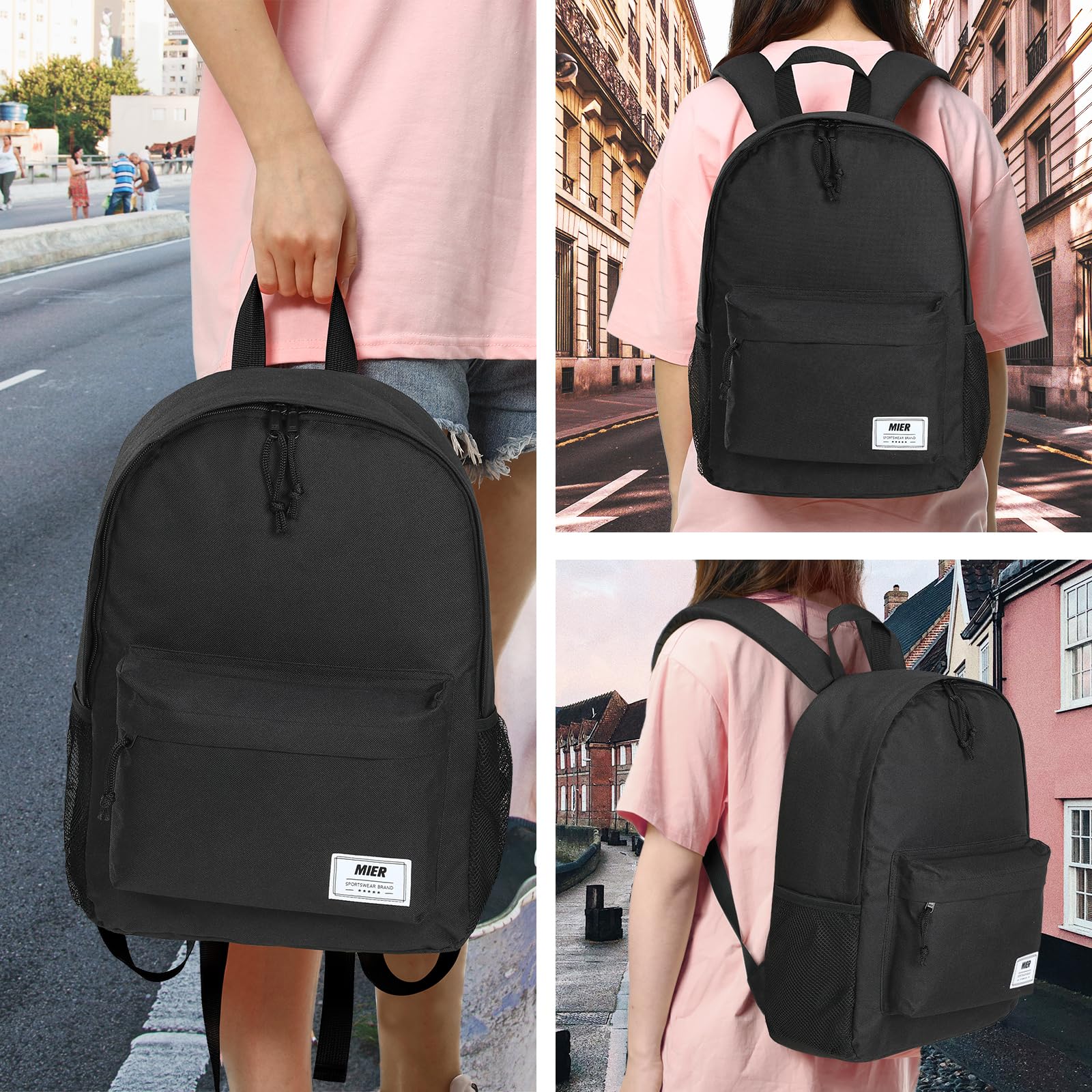 MIER Insulated Backpack Cooler Small Leakproof Lunch Back Pack with Coolers Lightweight Cute Lunch Bag for Women Girls Teens to Work, School, Picnics, Camping, Park Day Trips, 15 L, Black