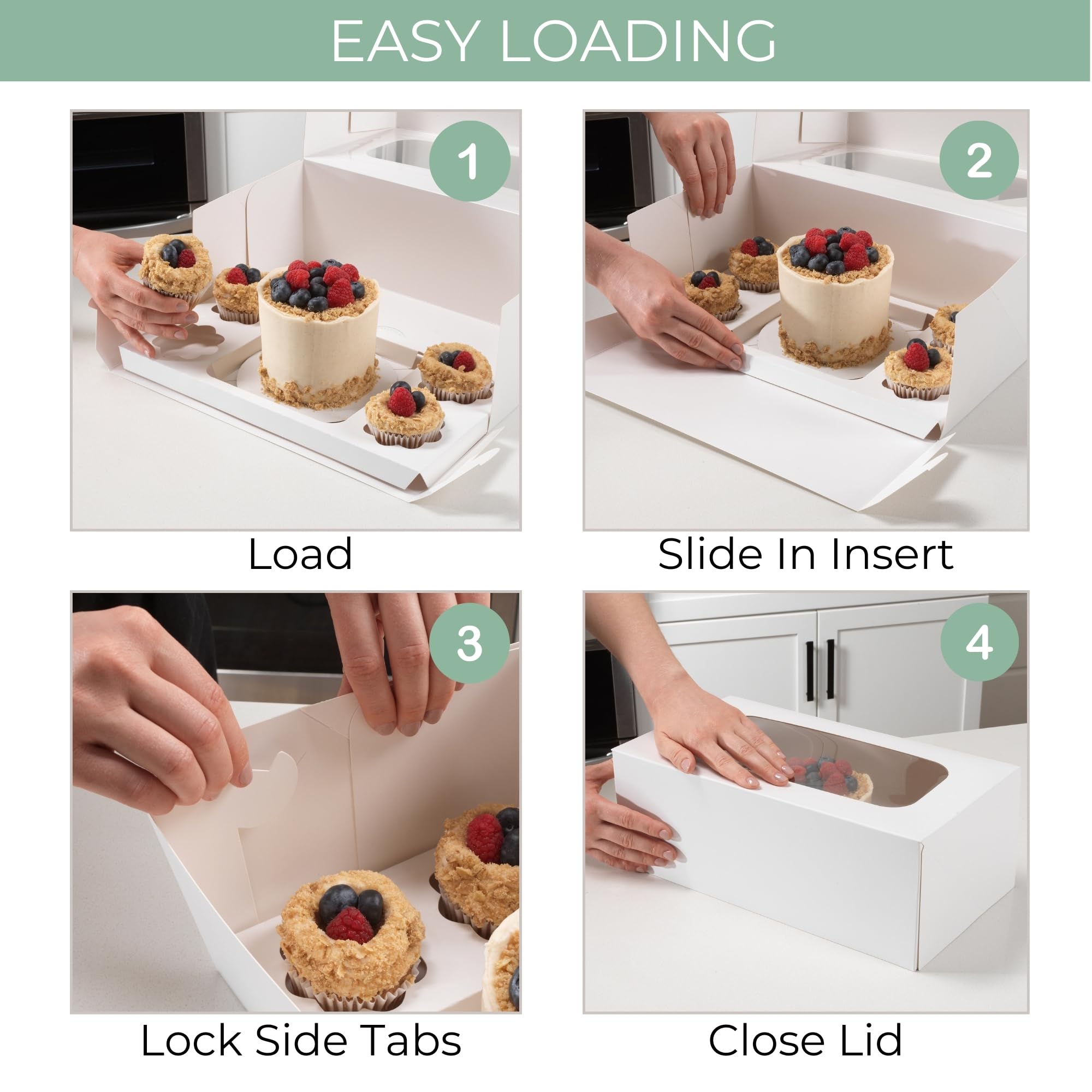 BlackRidge Home Bento Cake Box with Cupcakes - Perfect for Bento Box Cake and Cupcakes, Bento Cake and Cupcake Boxes Combo, 5 Sets: Cupcake and Bento Cake Boxes Fit 4 Regular Cupcakes and Mini Cake.