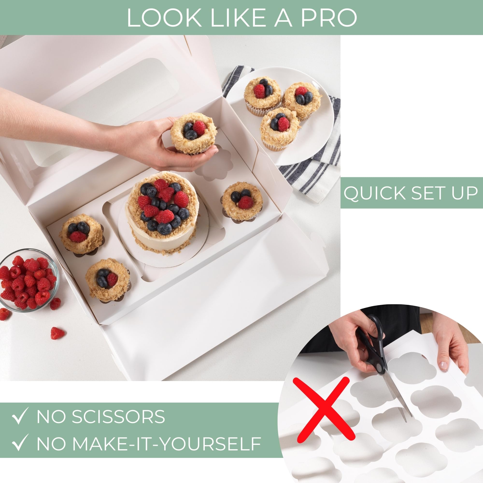 BlackRidge Home Bento Cake Box with Cupcakes - Perfect for Bento Box Cake and Cupcakes, Bento Cake and Cupcake Boxes Combo, 5 Sets: Cupcake and Bento Cake Boxes Fit 4 Regular Cupcakes and Mini Cake.