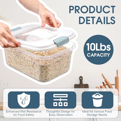 Funnymoom 2 Pcs 10 Lbs Flour Storage Container with 2 Cup Clear Rice Container Plastic Rice Bin Rice Holder Bin for Kitchen Flour Nut Sugar Oatmeal Grain Cereal Pantry Organization
