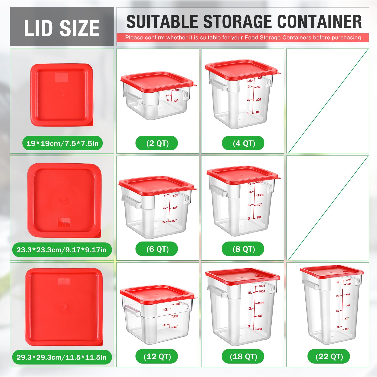 Baderke 2 Pcs Lids for Square Commercial Food Storage Containers Polycarbonate Lids(Only Lids) food Storage Containers for Commercial Kitchen Dough Marinating Meat