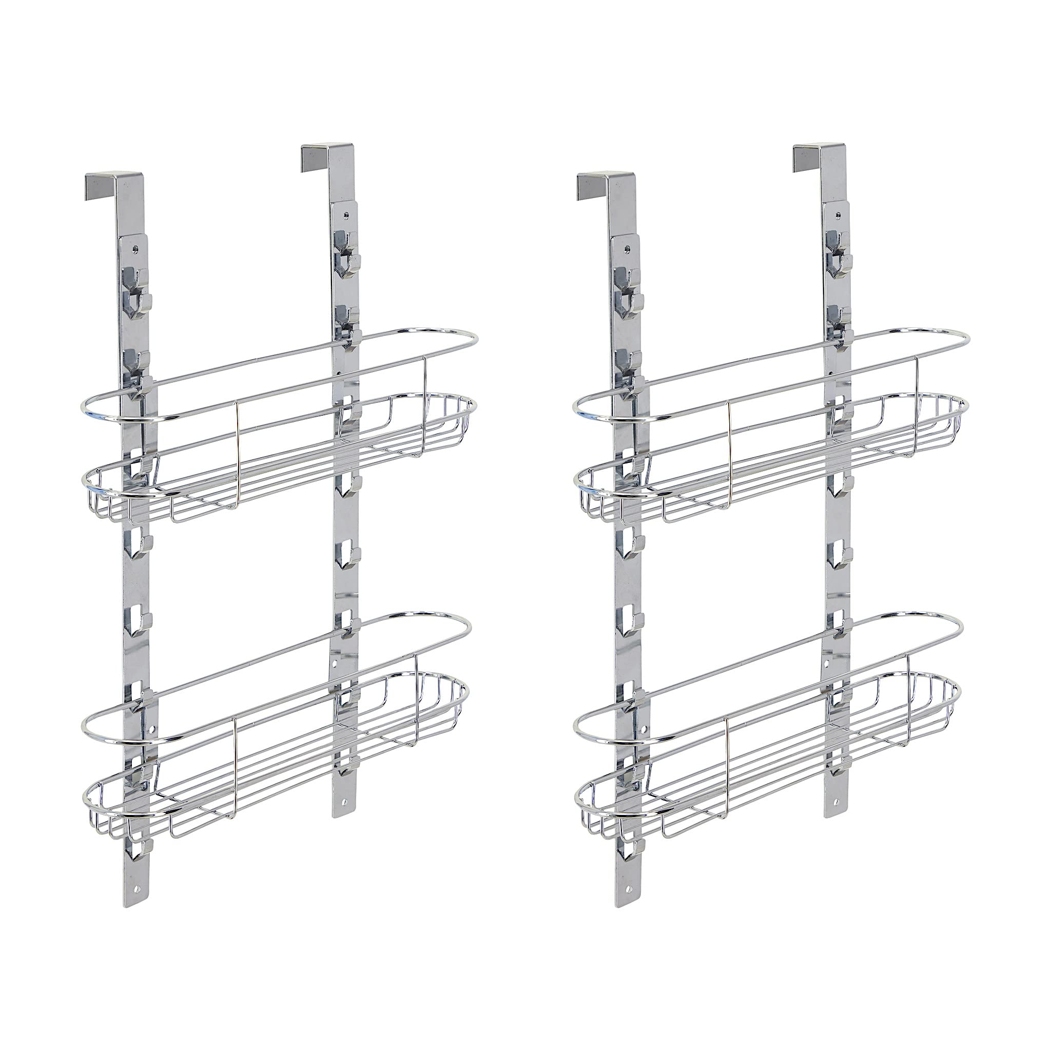 VIVA Spice Rack Organizer (2 sets) – Hanging Over the Cabinet Door or Wall Mounted, Height Adjustable - Modern, Sleek Design - Chrome