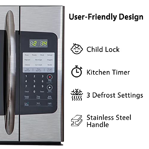 Over The Range Microwave 30 Inch with Vent, 1.6 Cu. Ft. Rangetop Microwave with Sensor Cook in Smudge-Proof Stainless Steel