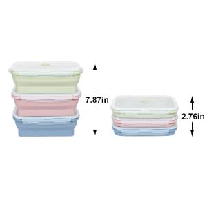 KIGI 【3 PACK】 18.6OZ Collapsible Small Bento Box Food Storage Containers with Lids Airtight Meal Prep Containers,BPA FREE,Microwave Safe