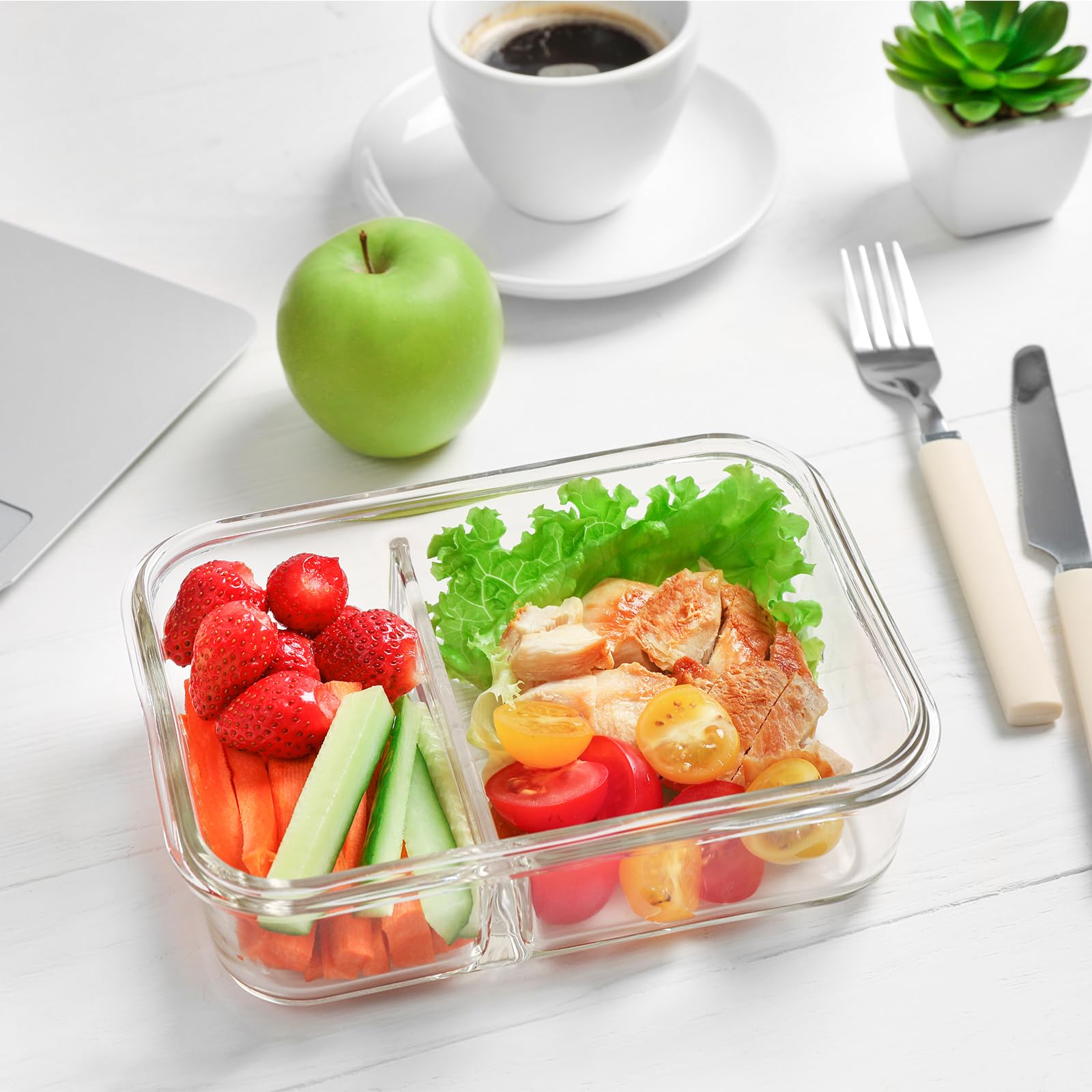 Moretoes 8pack Glass Meal Prep Containers, Glass Food Storage Container with Lid, Glass Lunch Containers with Compartments Leak-proof, for Microwave, Oven, Freezer, Dishwasher